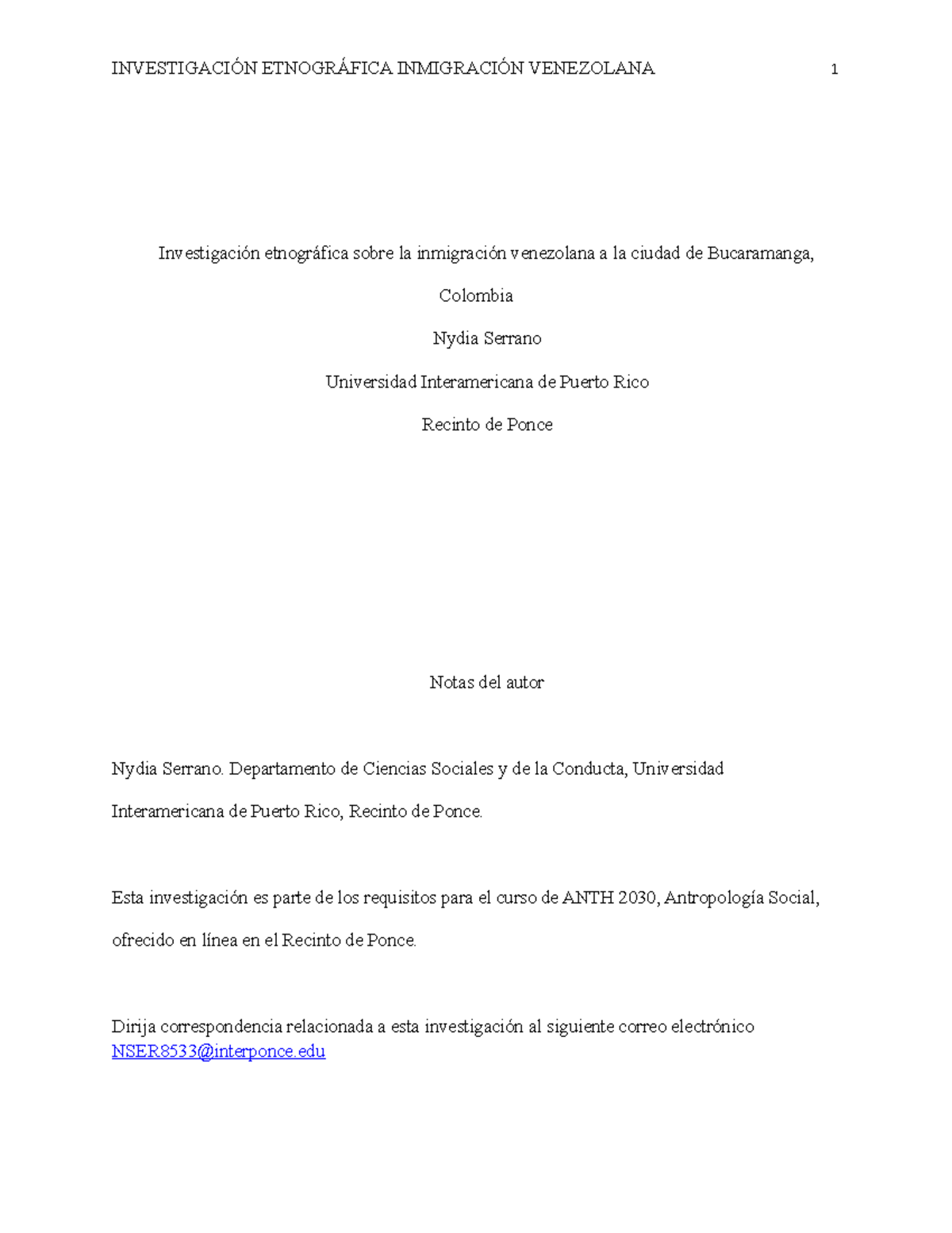 Proyecto de Investigación etnográfica Nydia Serrano - INVESTIGACIÓN ...