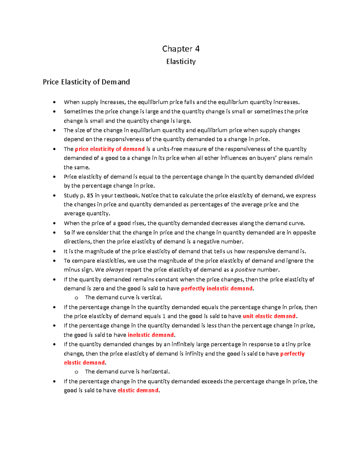 Chapter 4 - Notes - Chapter 4 Elasticity Price Elasticity of Demand ...