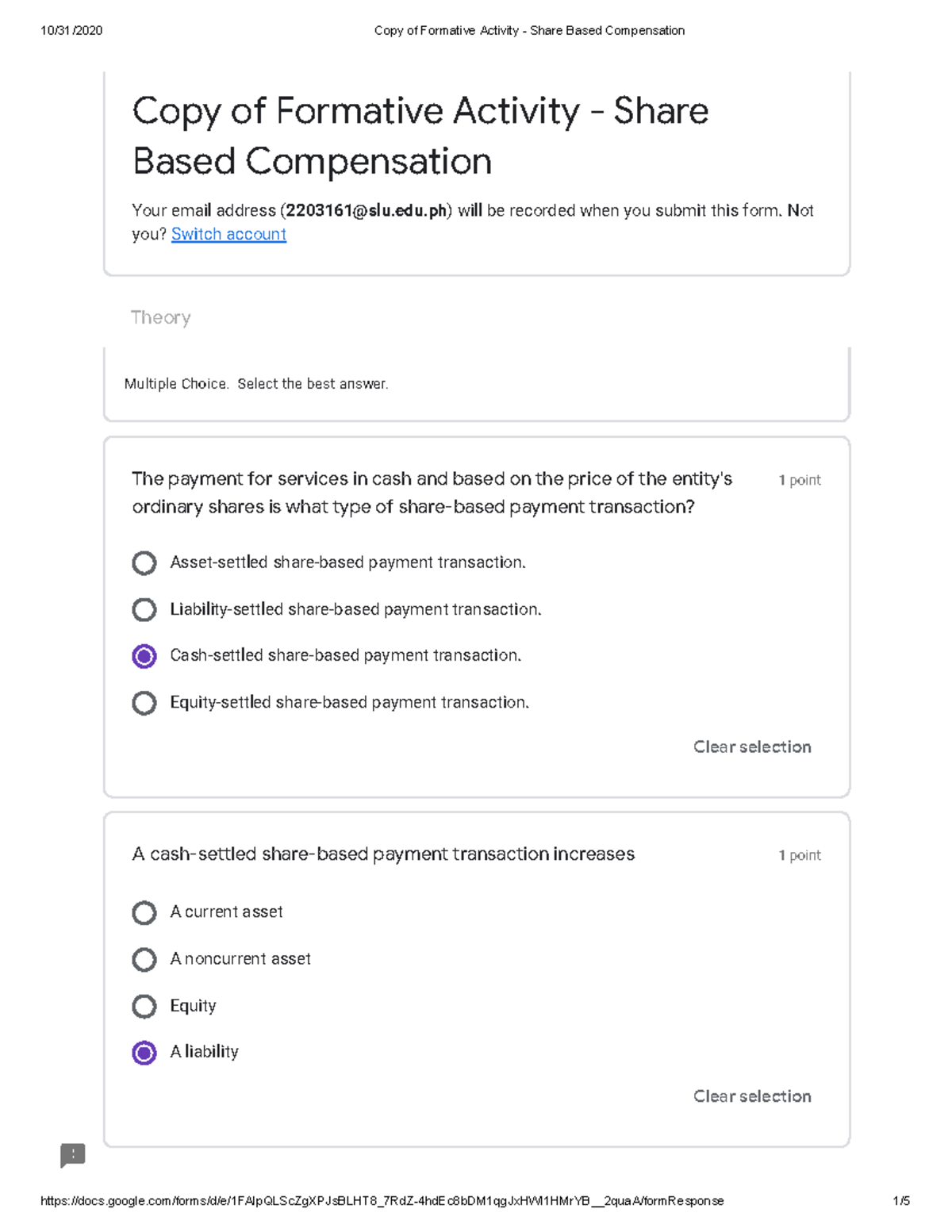 Copy of Formative Activity Share Based Compensation - Theory Multiple ...
