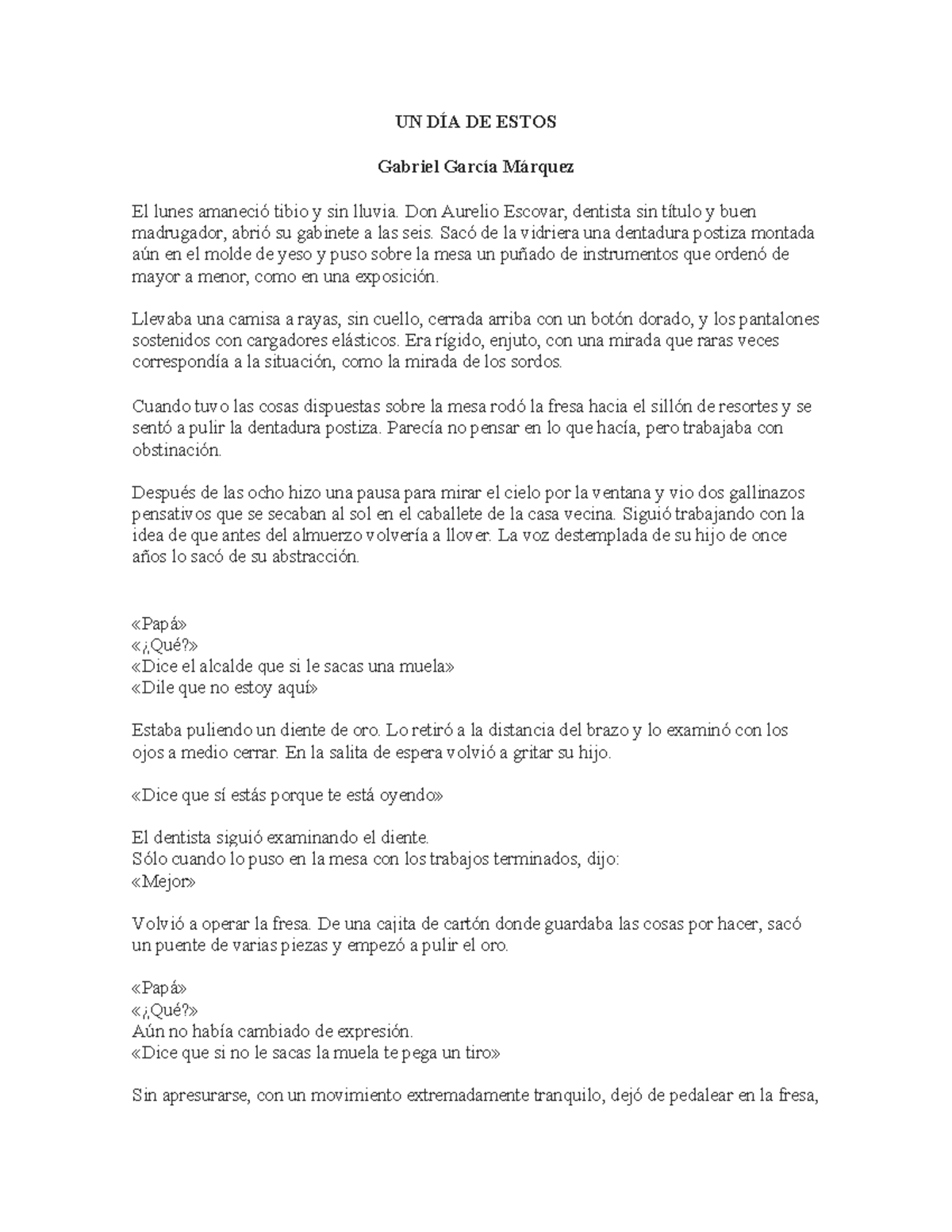 Antología de cuento de la violencia - UN DÍA DE ESTOS Gabriel García ...