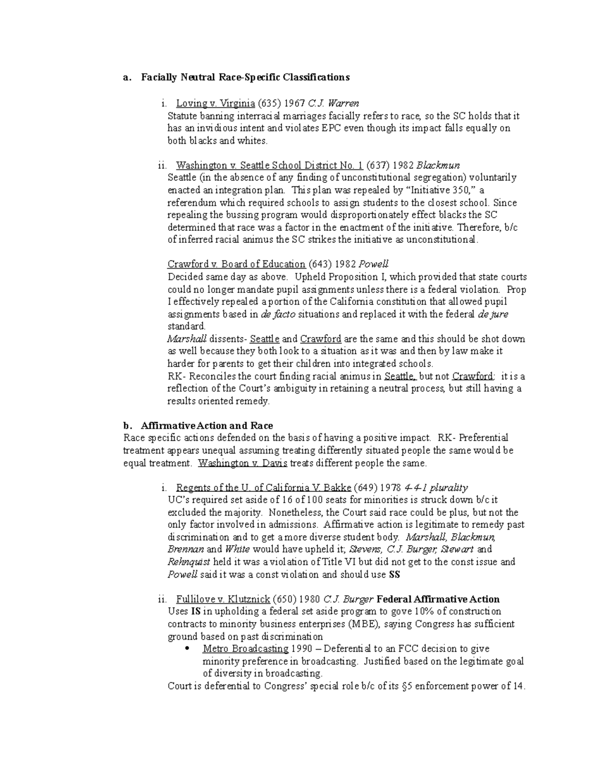 Constitutional Law Outline - 3 - a. Facially Neutral Race-Specific ...