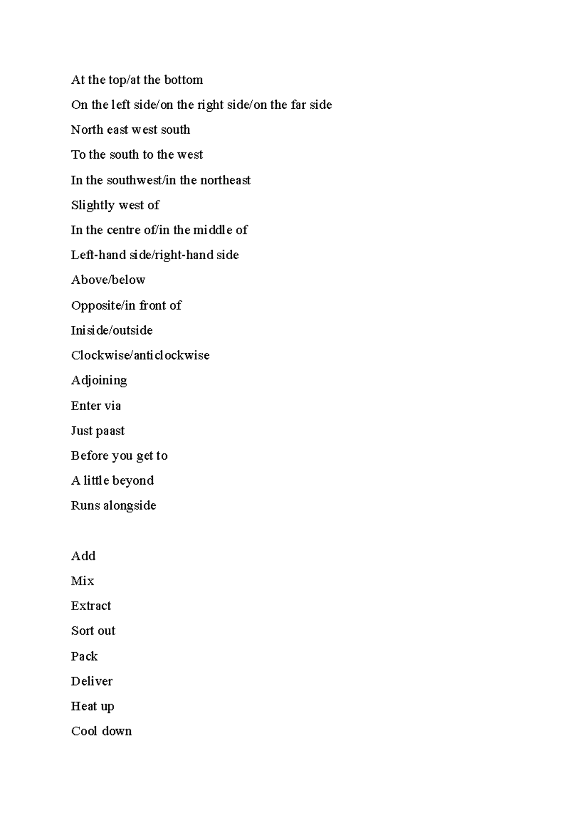 At the top - practice - At the top/at the bottom On the left side/on ...