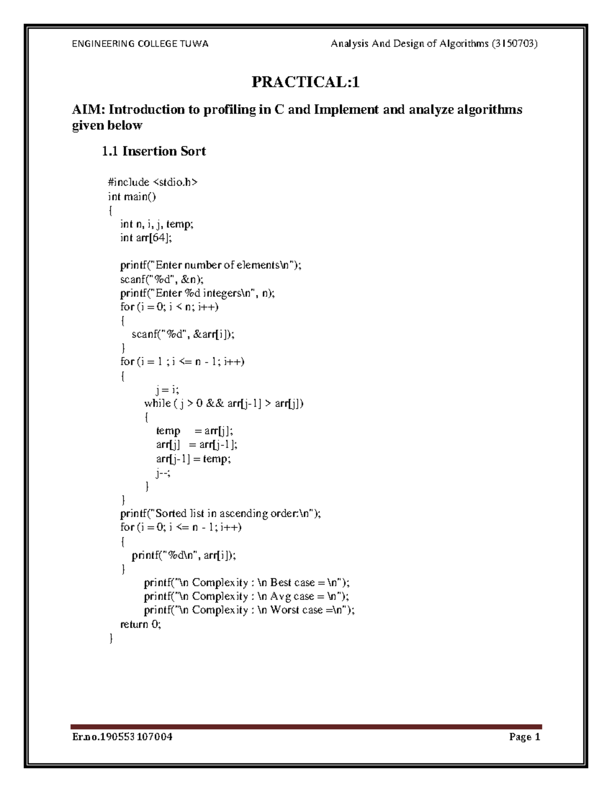 ADA Practical (1)M - analysis and design algoritham - Warning: TT ...