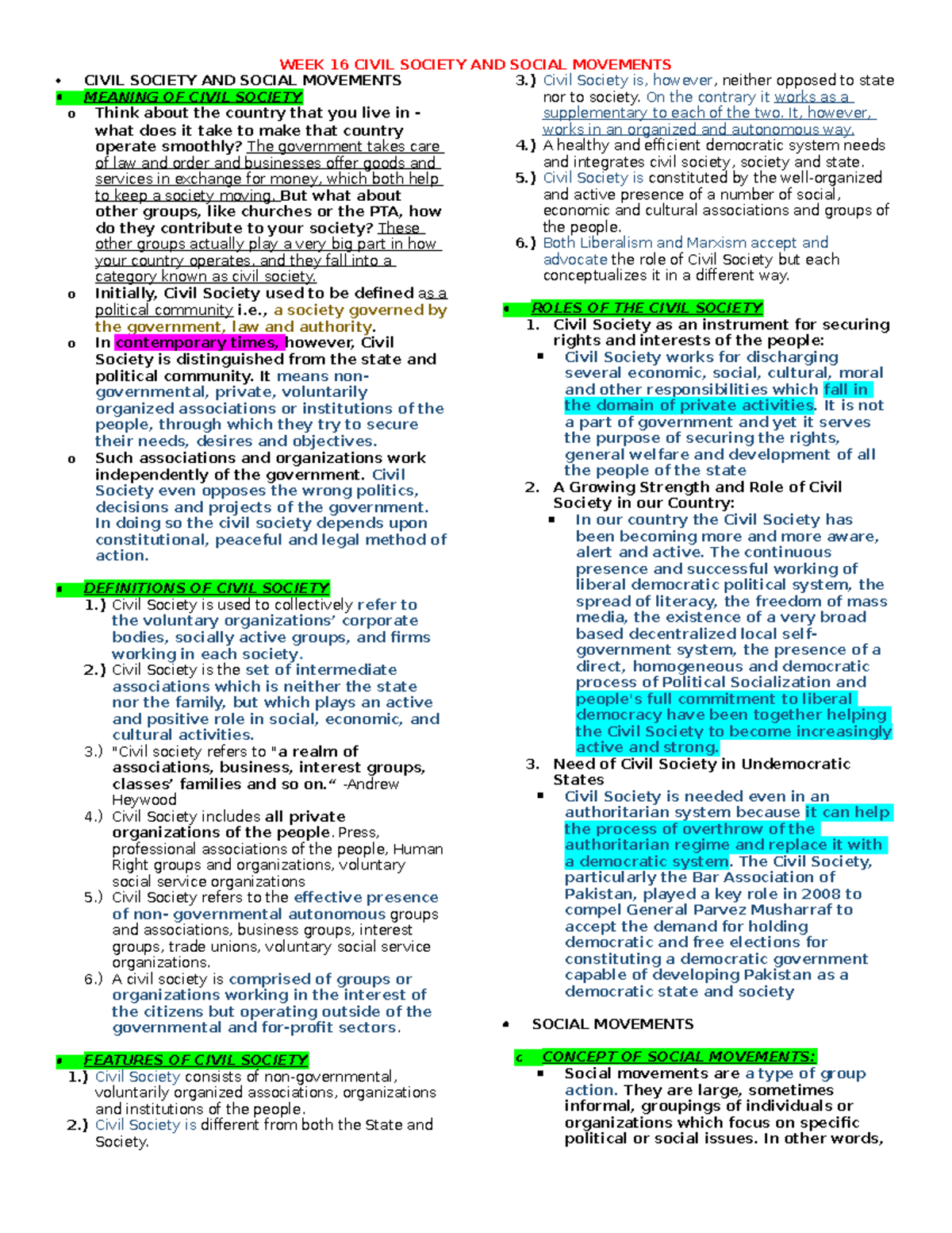 WEEK 16 Civil Society AND Social Movements - WEEK 16 CIVIL SOCIETY AND ...