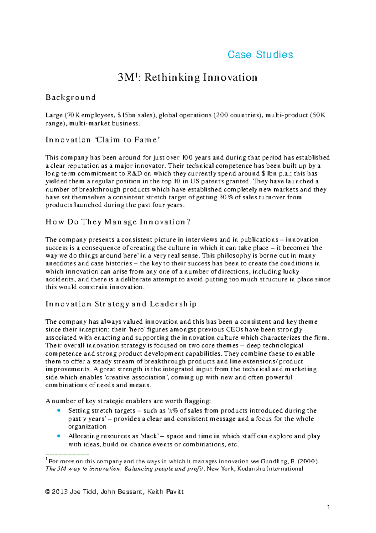 Rethinking Innovation - Case Studies ©20 13 Joe Tidd, John Bessant ...