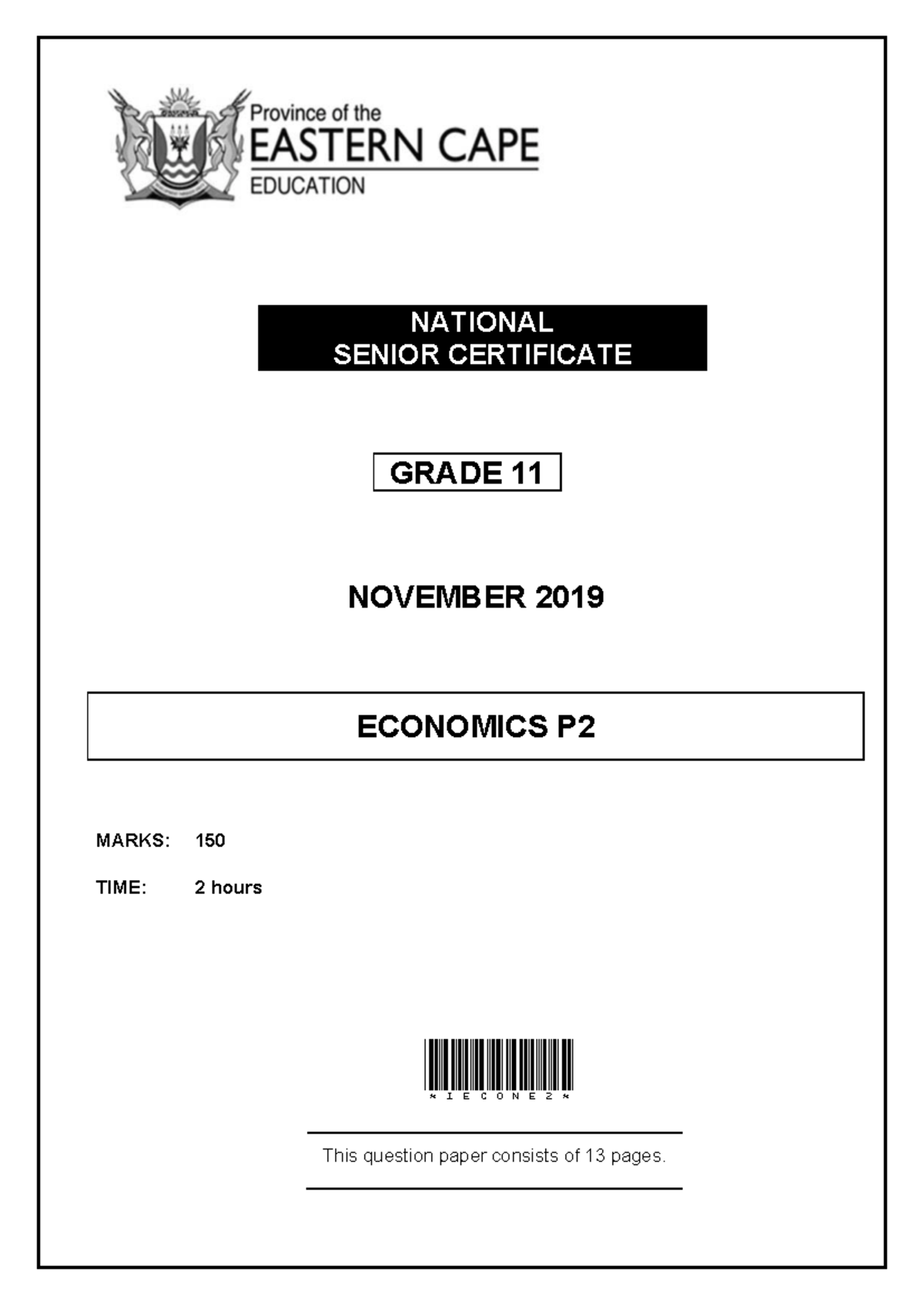 Economics P2 GR11 QP NOV2019 Eng D - NATIONAL SENIOR CERTIFICATE GRADE ...