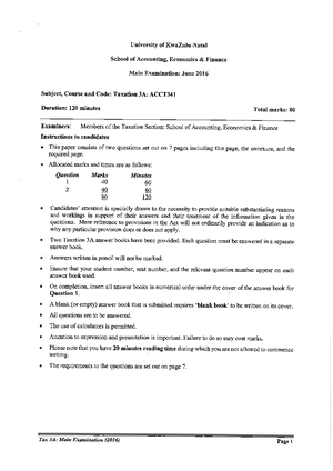 2022 Test 1 Solution - Taxation 3A Test 1 Question 1 Solution PART A 1 ...