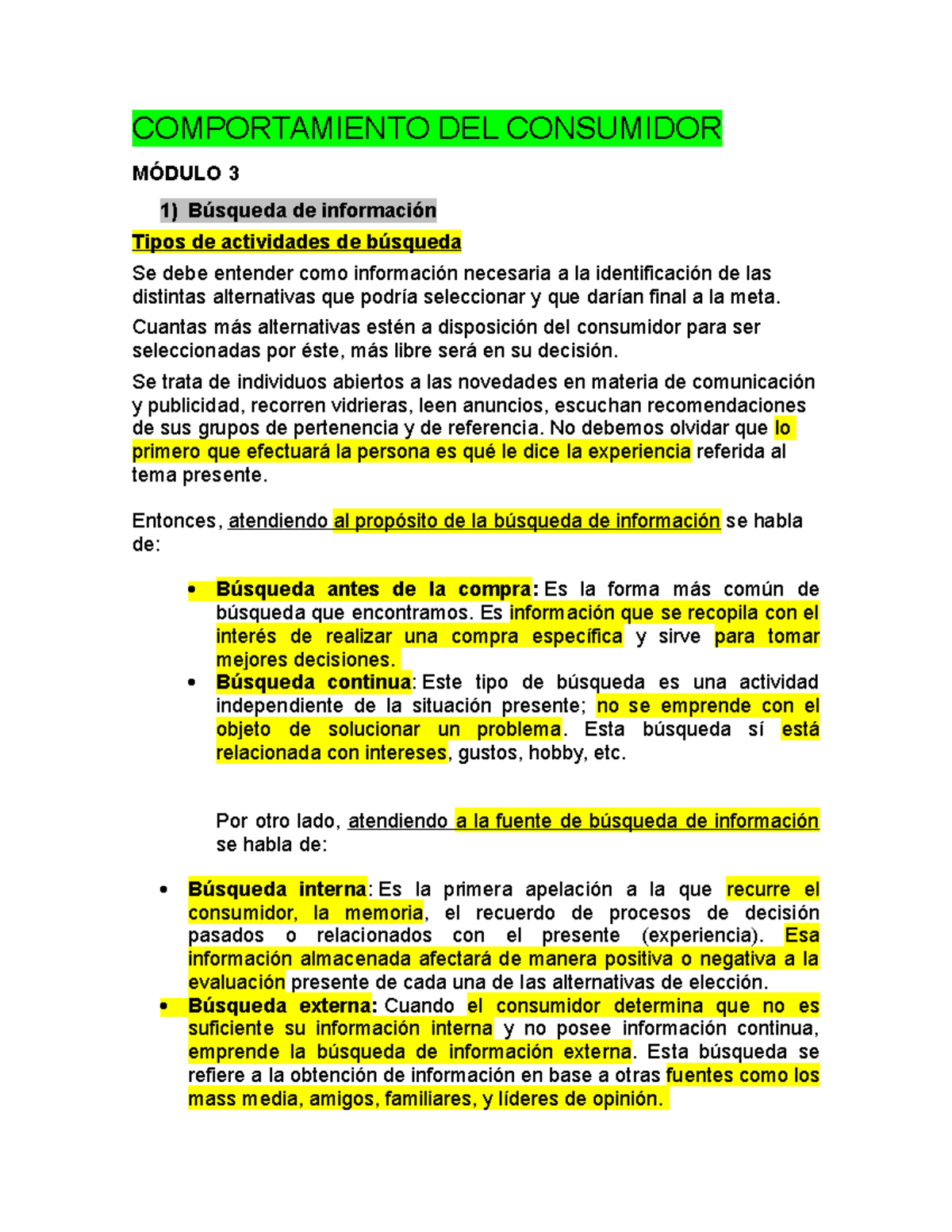 Resumen Módulo 3 Comportamiento - COMPORTAMIENTO DEL CONSUMIDOR MÓDULO 3 Búsqueda de información ...