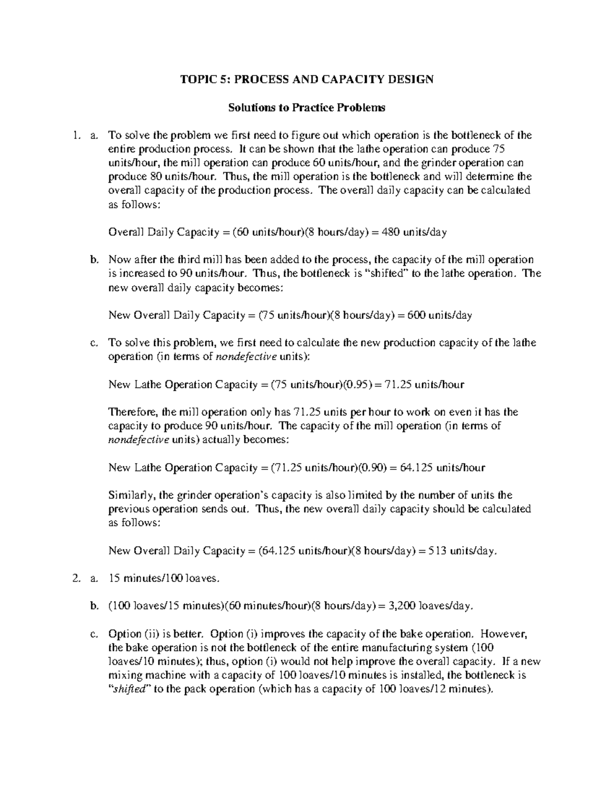 Topic 5 - Practice Problems - Answers - TOPIC 5: PROCESS AND CAPACITY ...