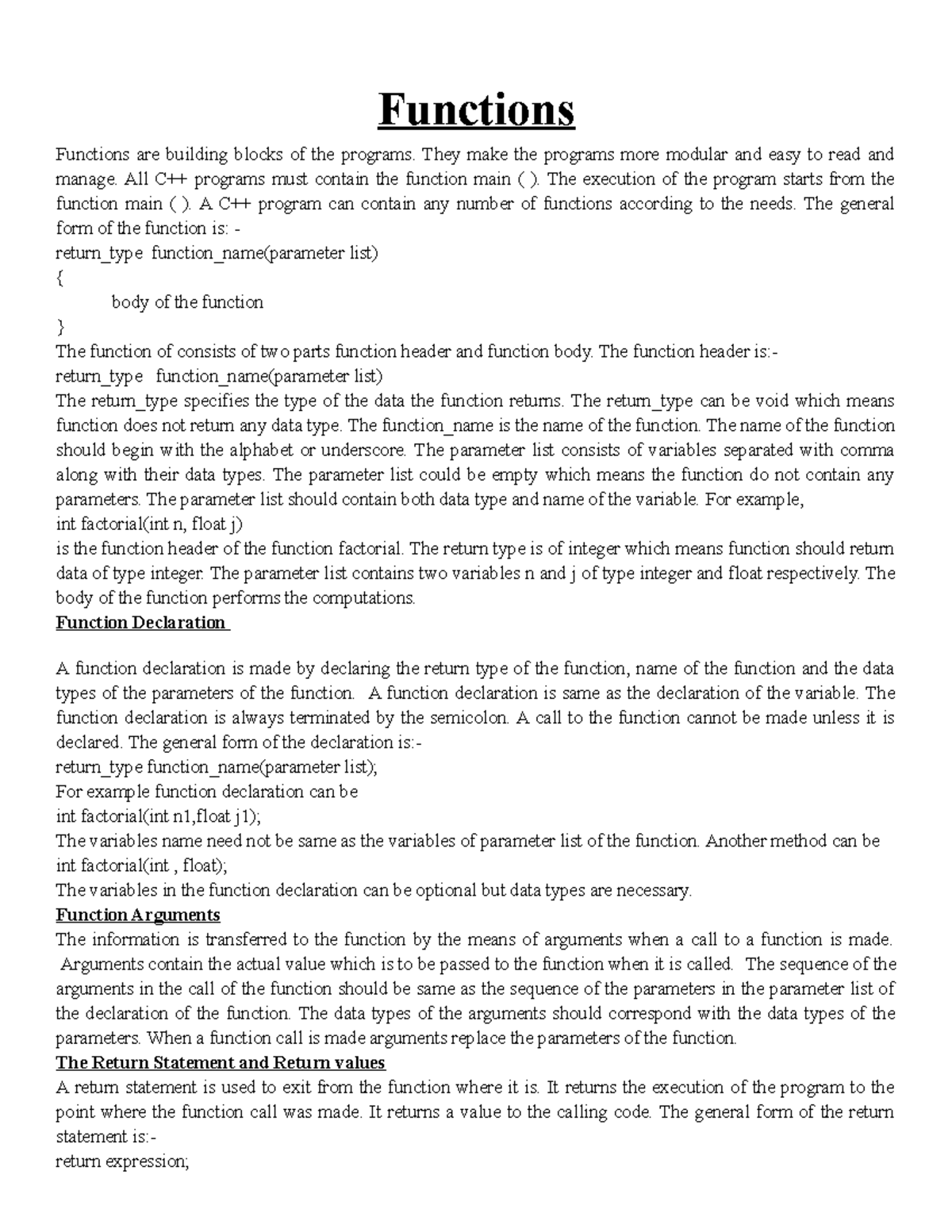 6 Functions-1 - Lecture notes 2 - Functions Functions are building ...