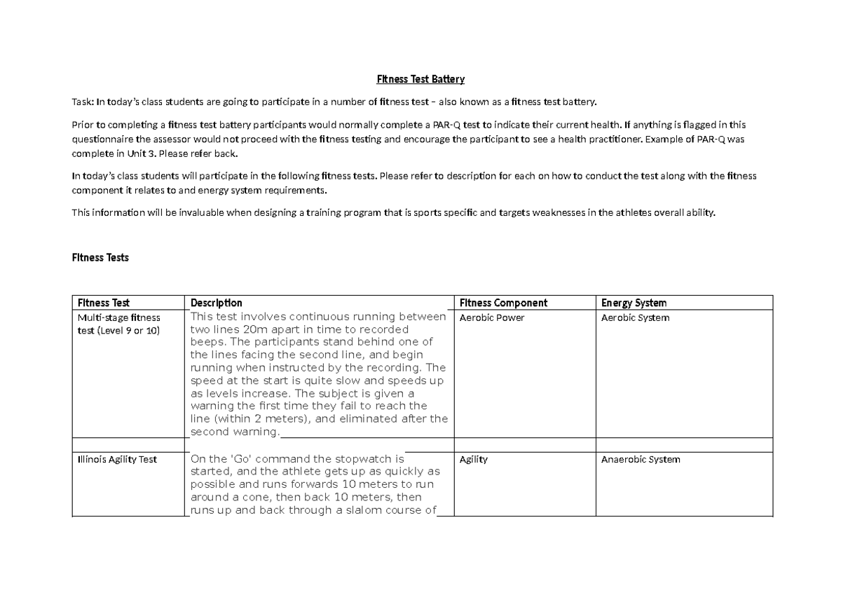 Fitness Test Battery - This document is targeted at those that wish to ...
