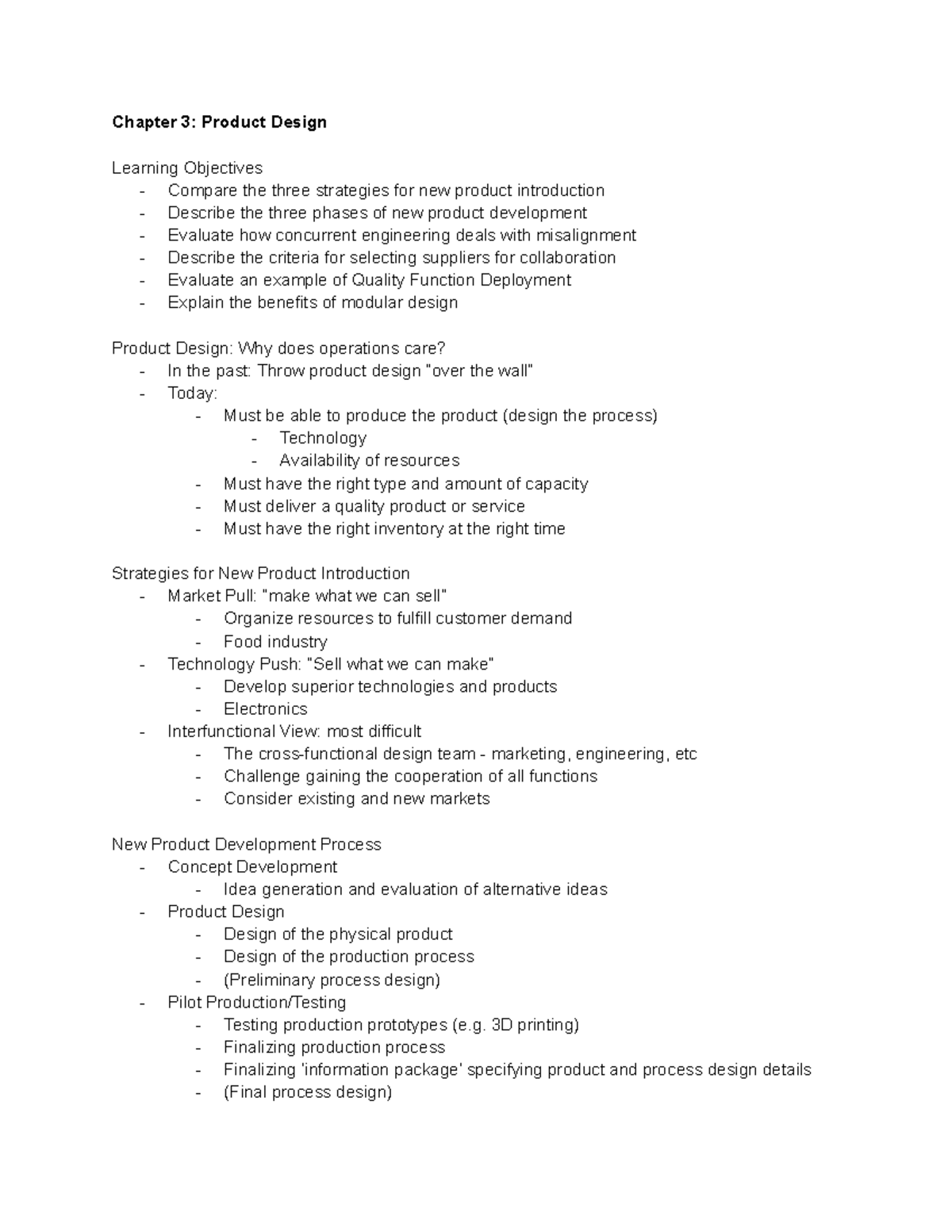 SCO Notes Chapter 3 and 4 - Chapter 3: Product Design Learning ...