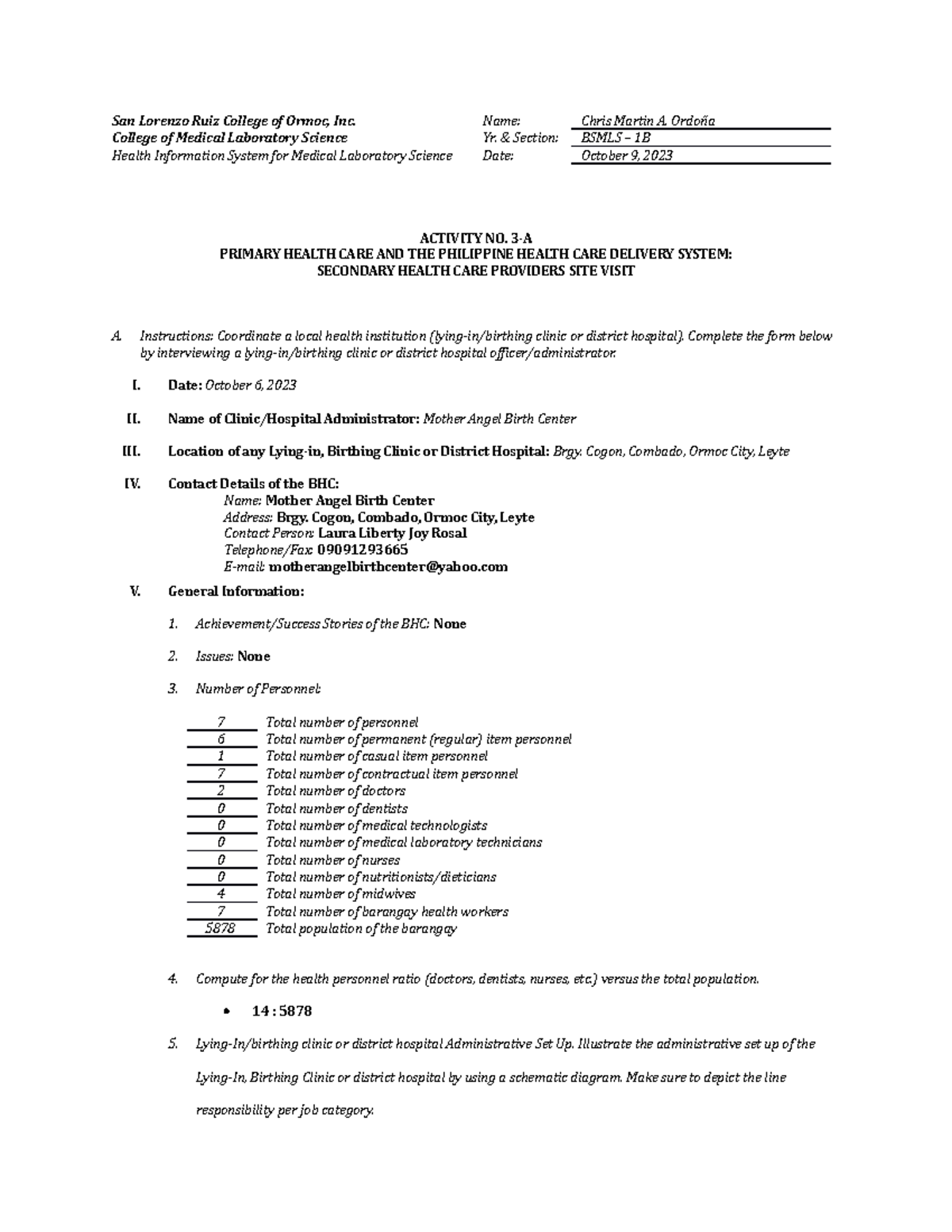 Activity 3A Secondary Health Care Providers Site Visit - San Lorenzo ...