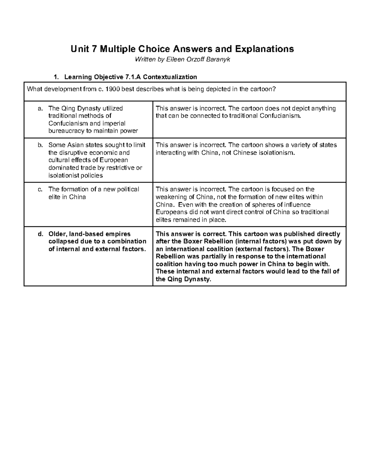 Unit7 Mcqanswers-2001 04-092726 - Unit 7 Multiple Choice Answers and ...