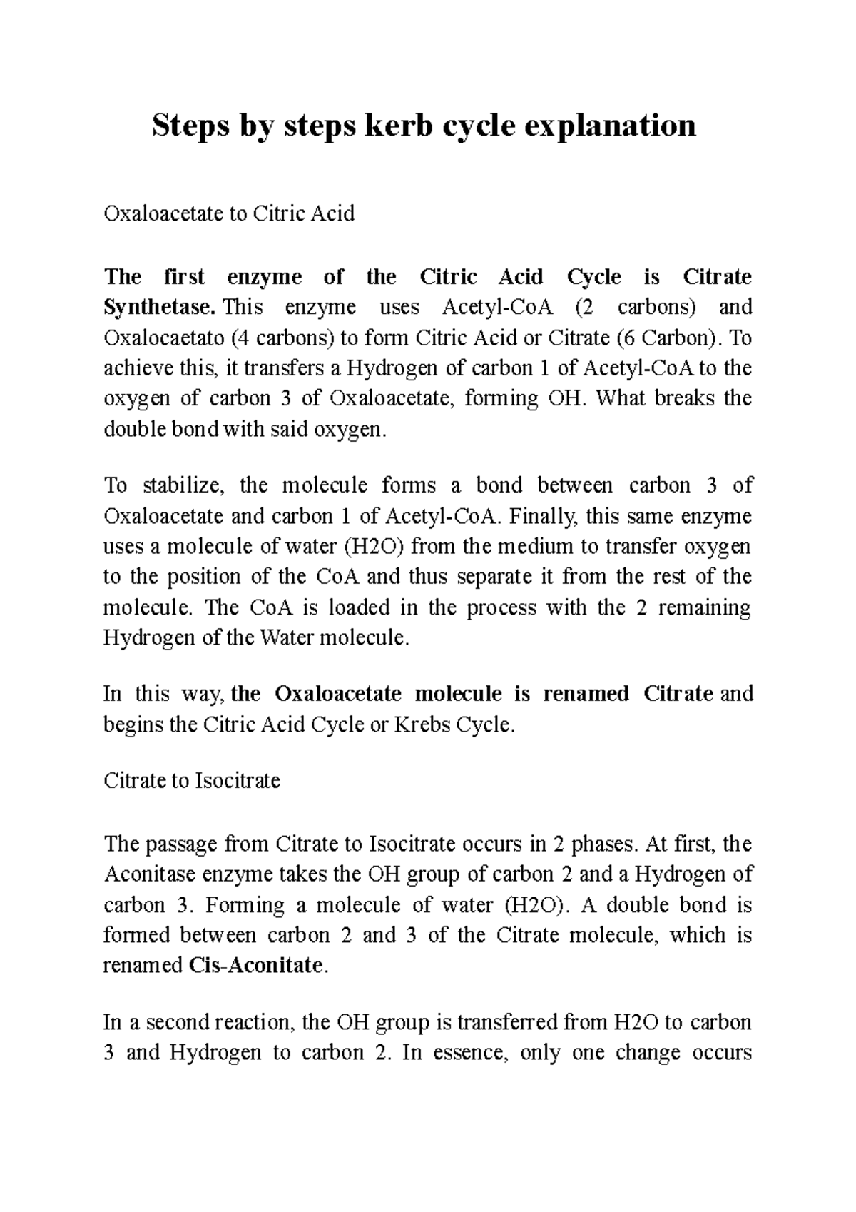 Steps by steps kerb cycle explanation - Steps by steps kerb cycle ...