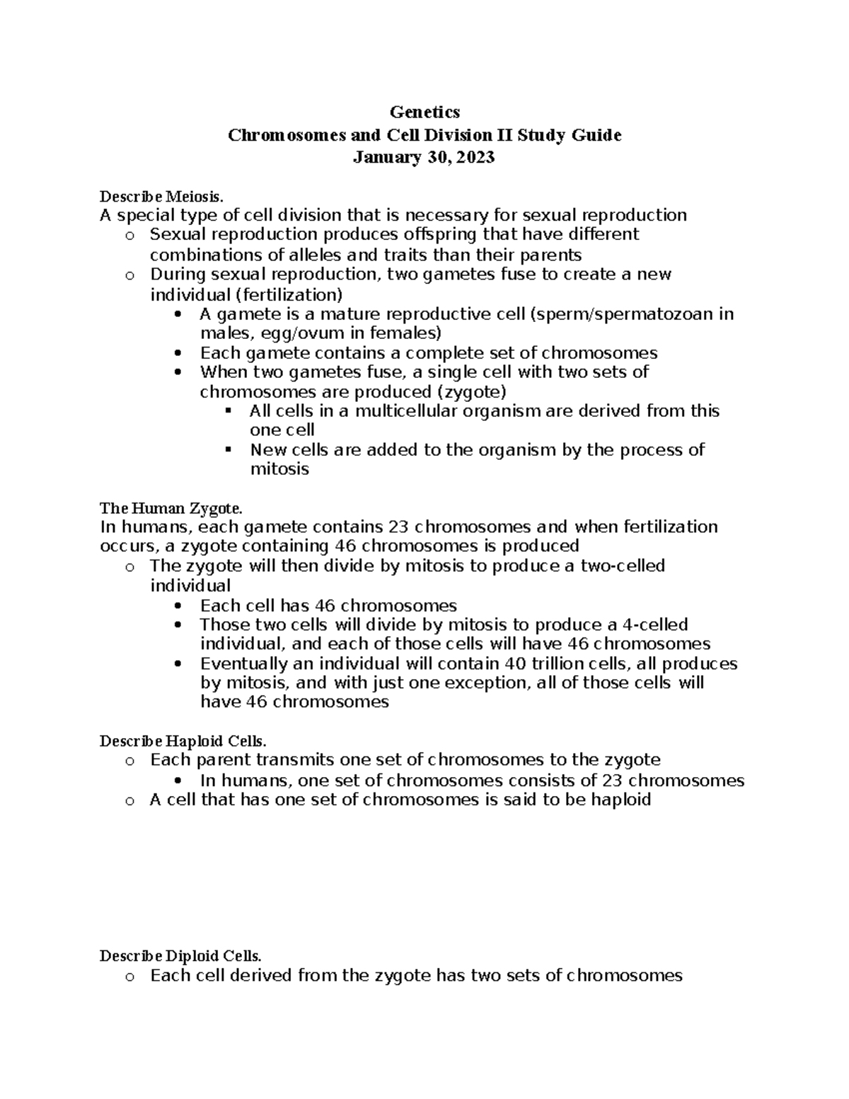 Cell Division II Study Guide - Genetics Chromosomes and Cell Division ...