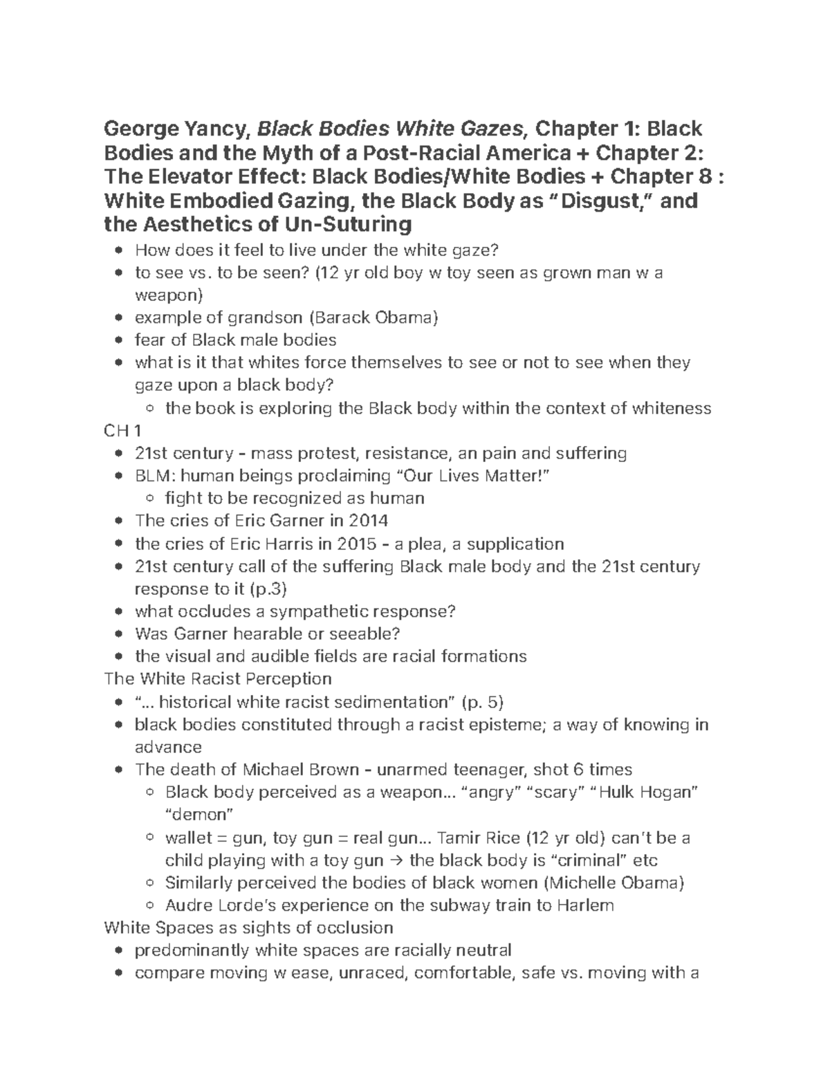 George Yancy, Black Bodies White Gazes, Chapter 1: Black Bodies and ...
