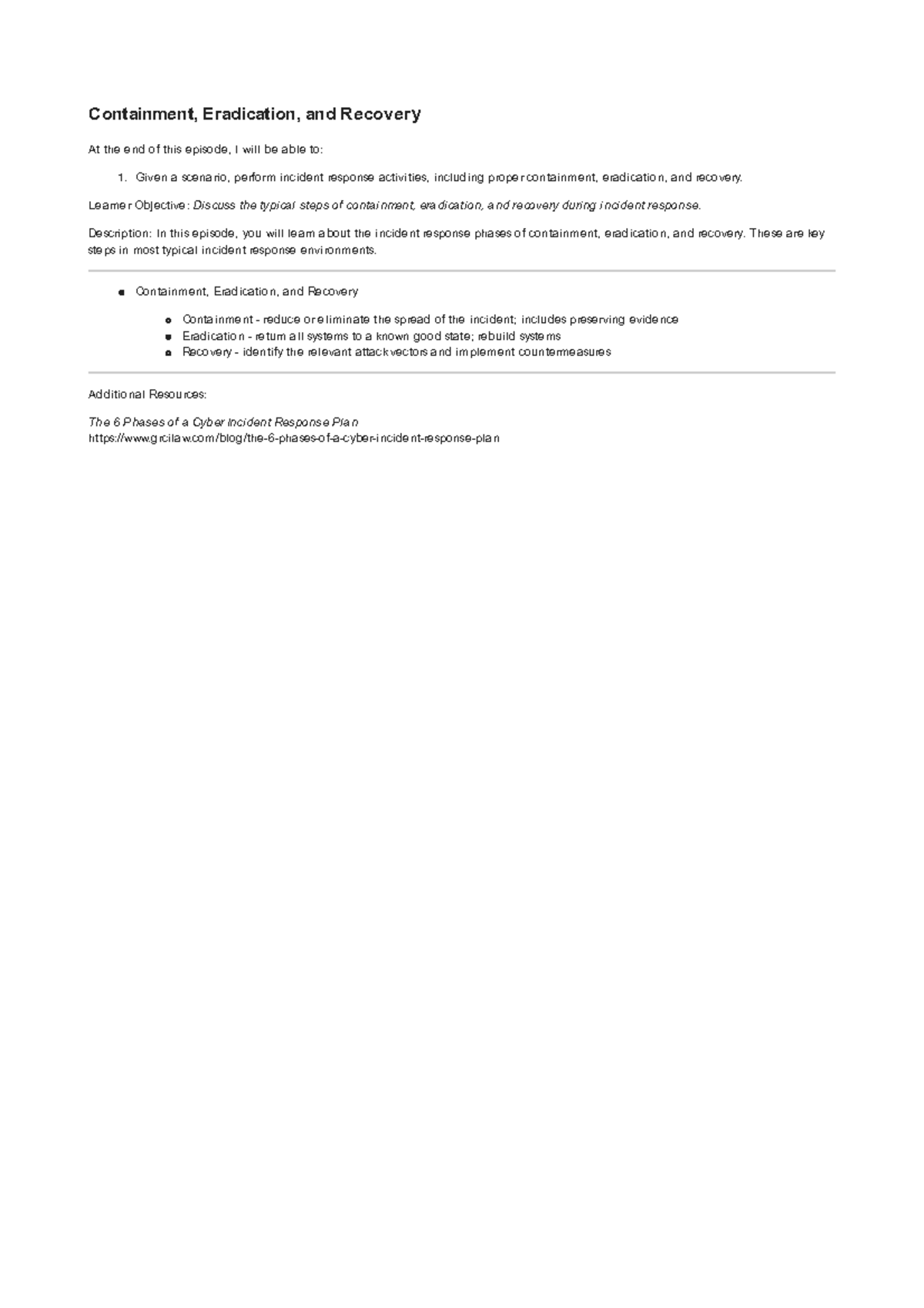 Cyber Defense and Countermeasures - D340 - Containment, Eradication ...