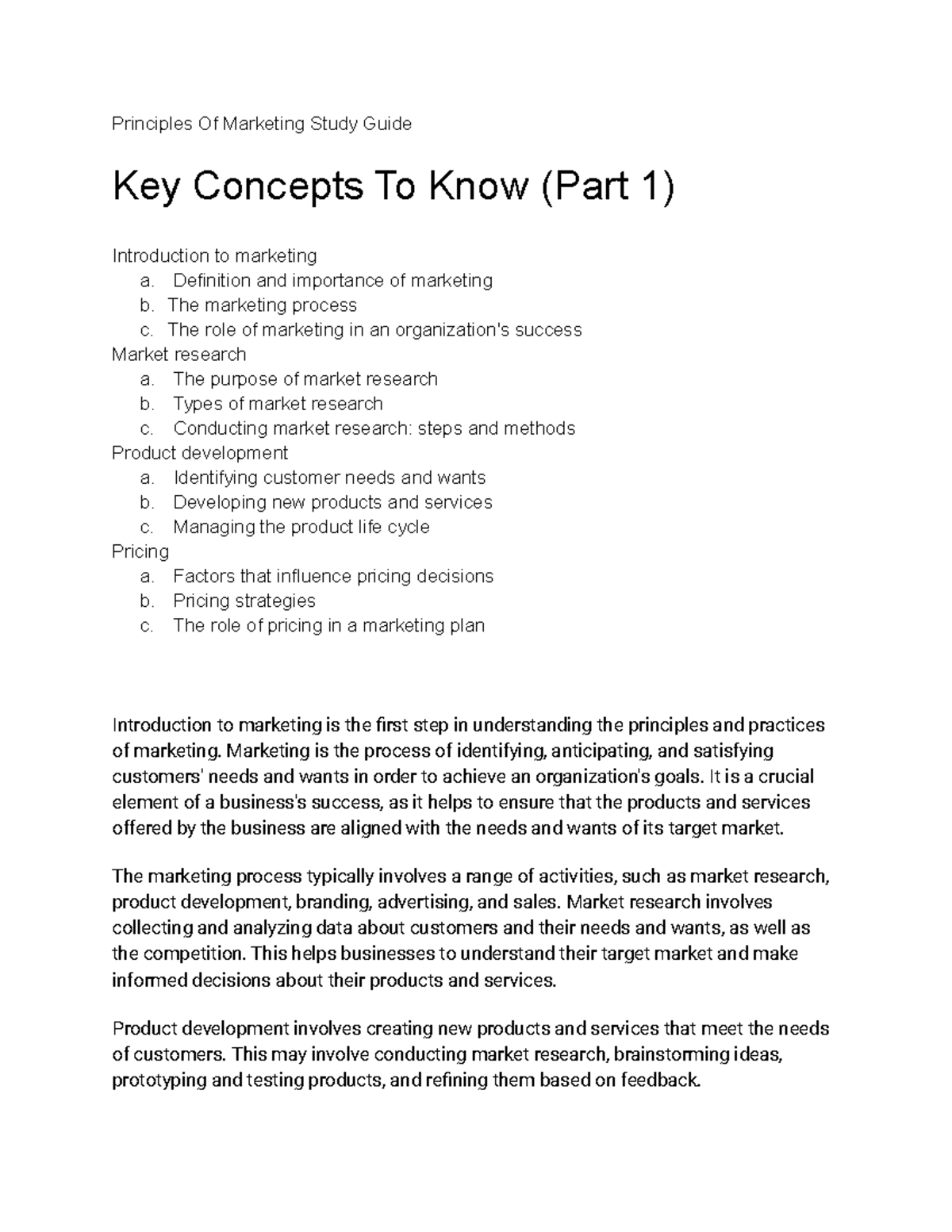 Principles Of Marketing (Part 1) - Principles Of Marketing Study Guide ...