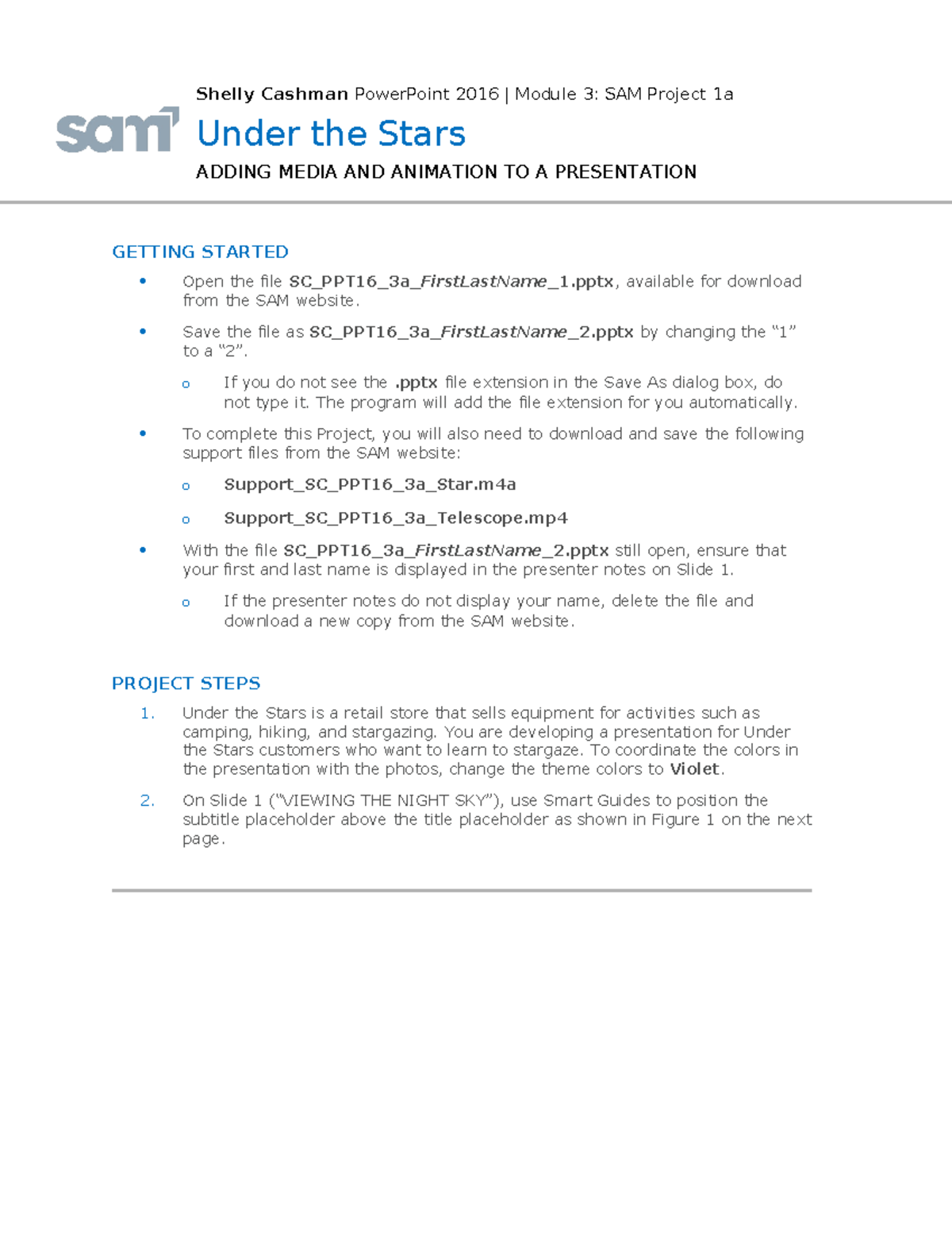 Instructions SC PPT16 3a - Under the Stars ADDING MEDIA AND ANIMATION ...