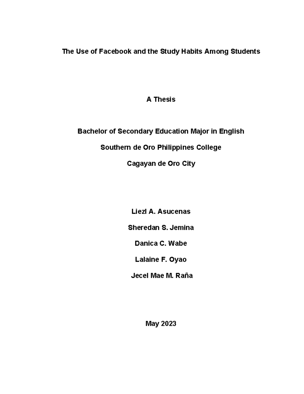 Hhhhhhhhhhhhhhhhh - The Use of Facebook and the Study Habits Among ...