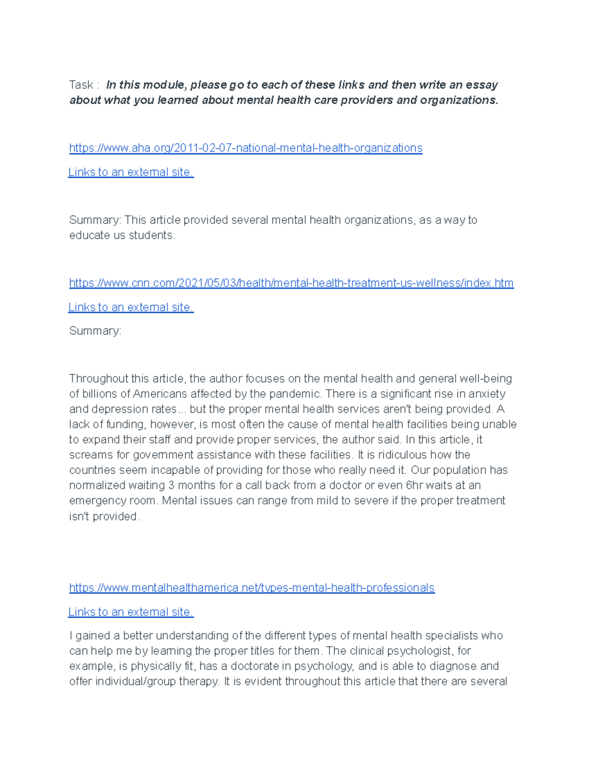 Module 5 - course essays - Task : In this module, please go to each of ...