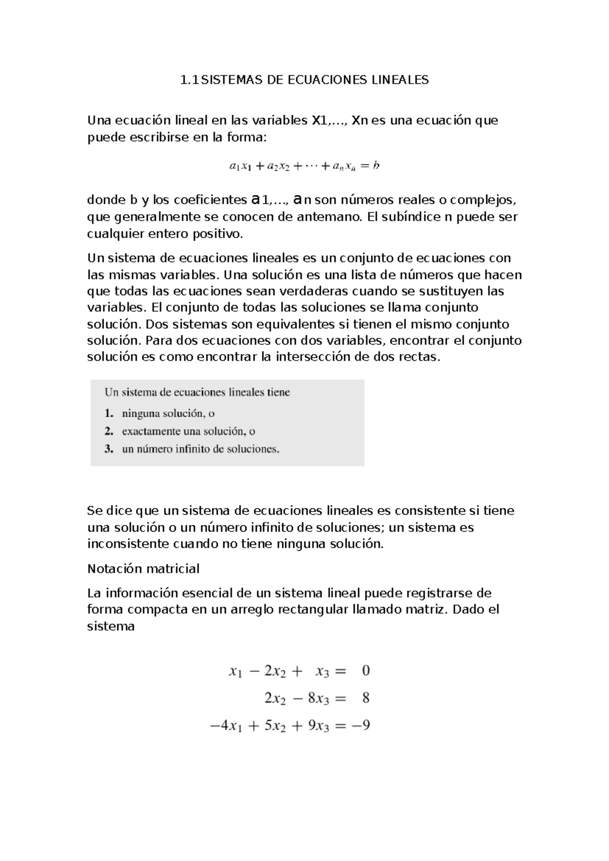 11 Y 12 Algebra Lineal 1 Sistemas De Ecuaciones Lineales Una Ecuación Lineal En Las