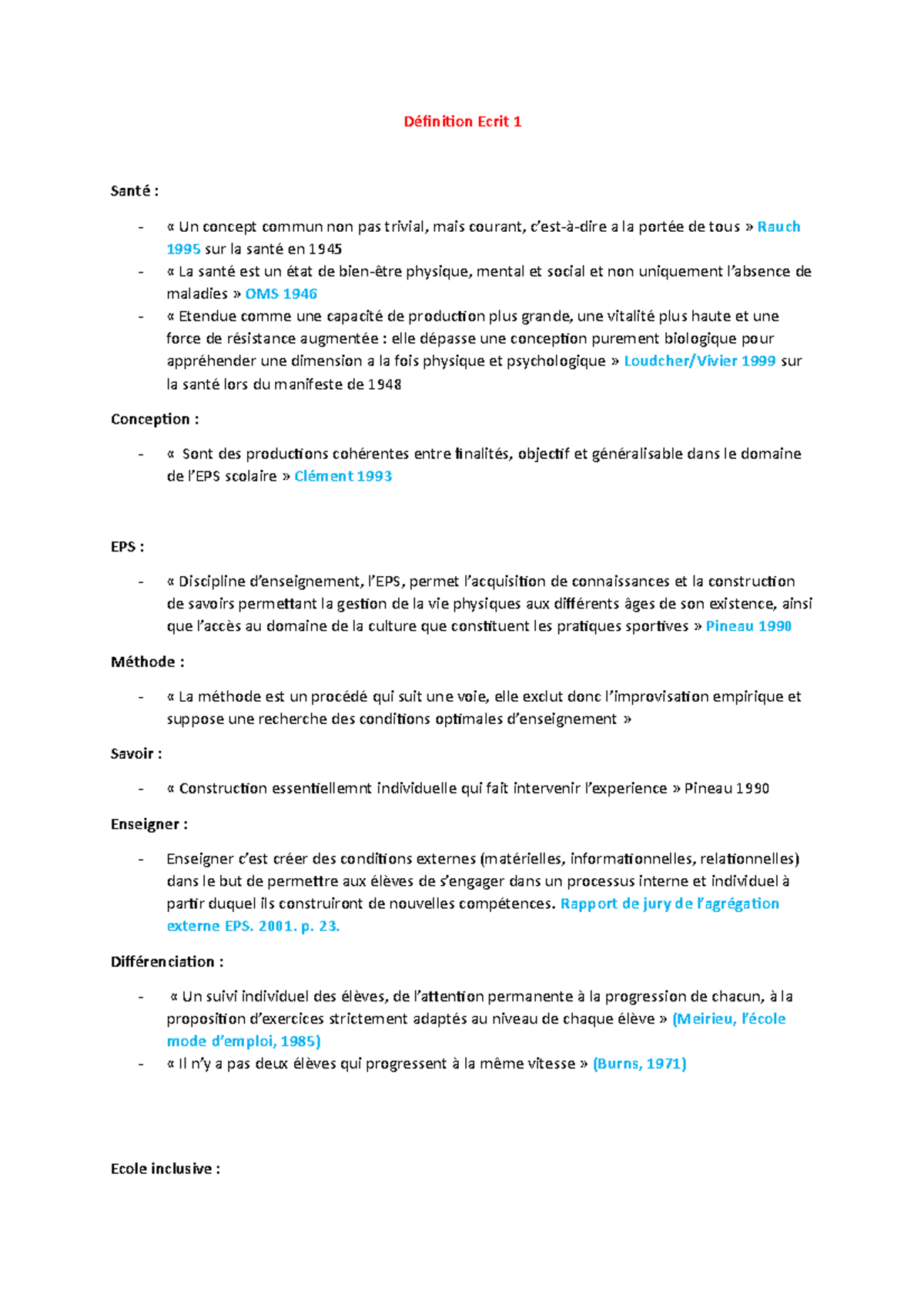 Definition E1 et Accroche E1 - Définition Ecrit 1 Santé : « Un concept ...