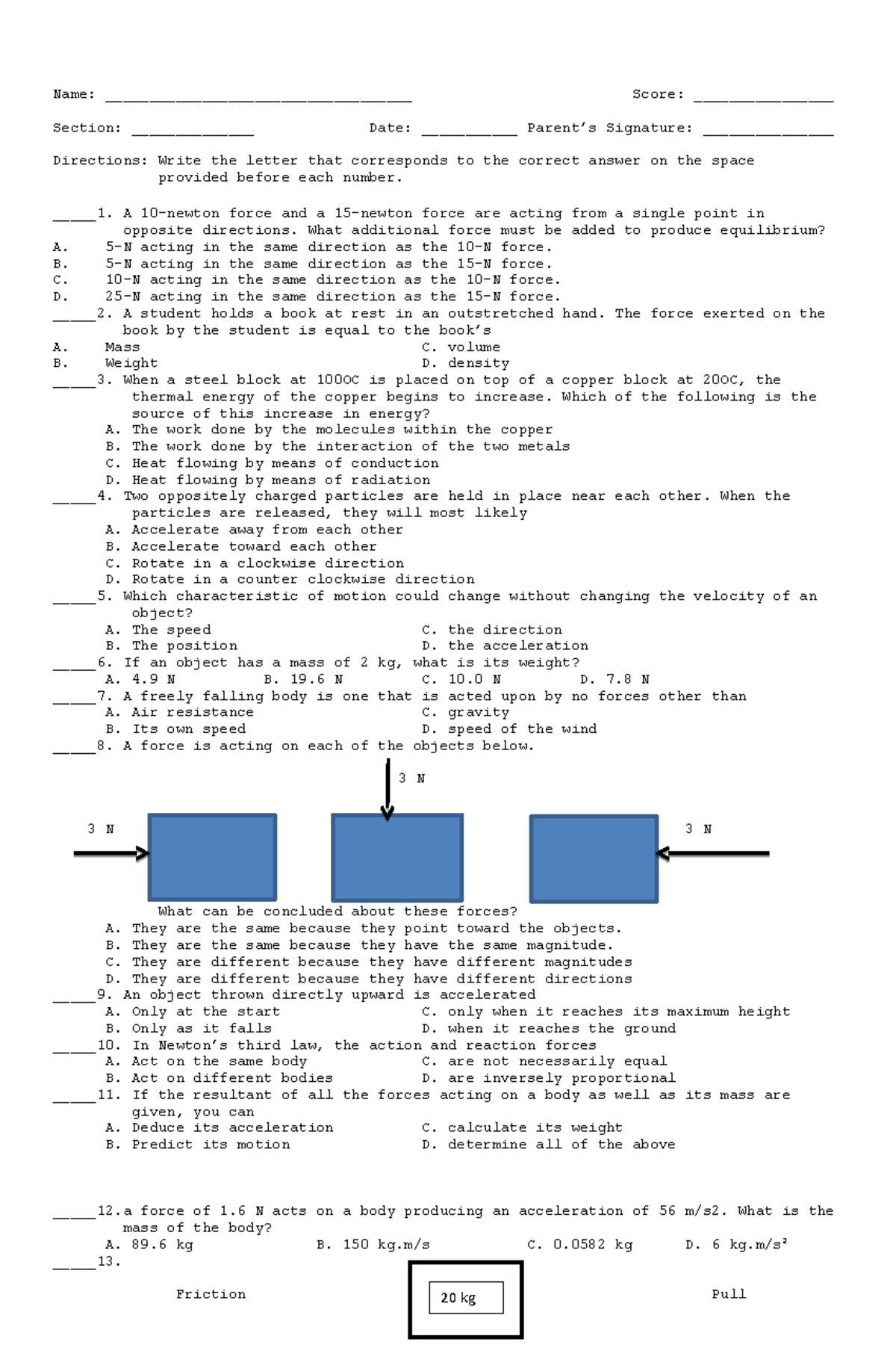 Science 8 - test - Name: ___________________________________ Score ...