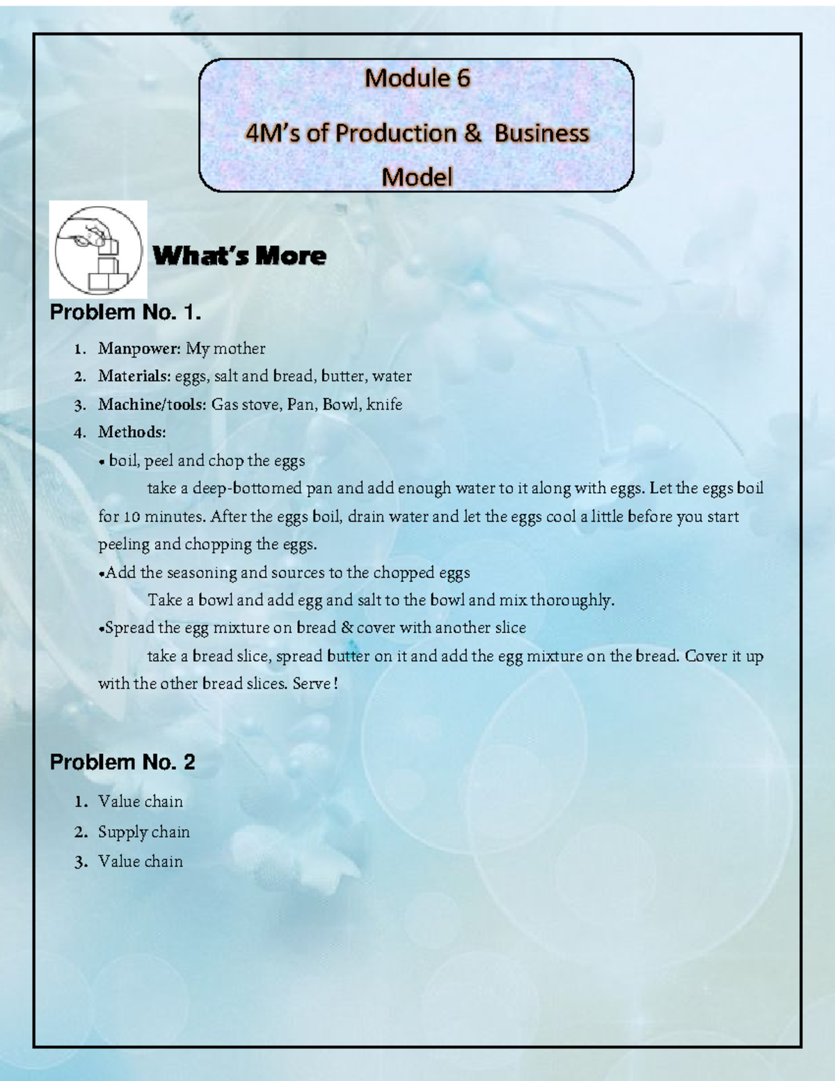Module 6 entrep - 4M's of Production and Business Model - Problem No. 1 ...