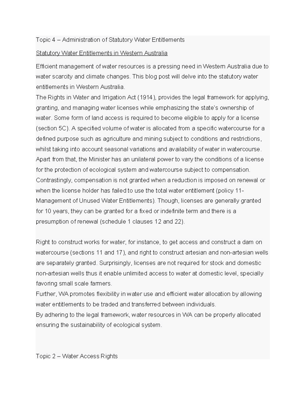 Blog 1 and 2 - Topic 4 – Administration of Statutory Water Entitlements ...