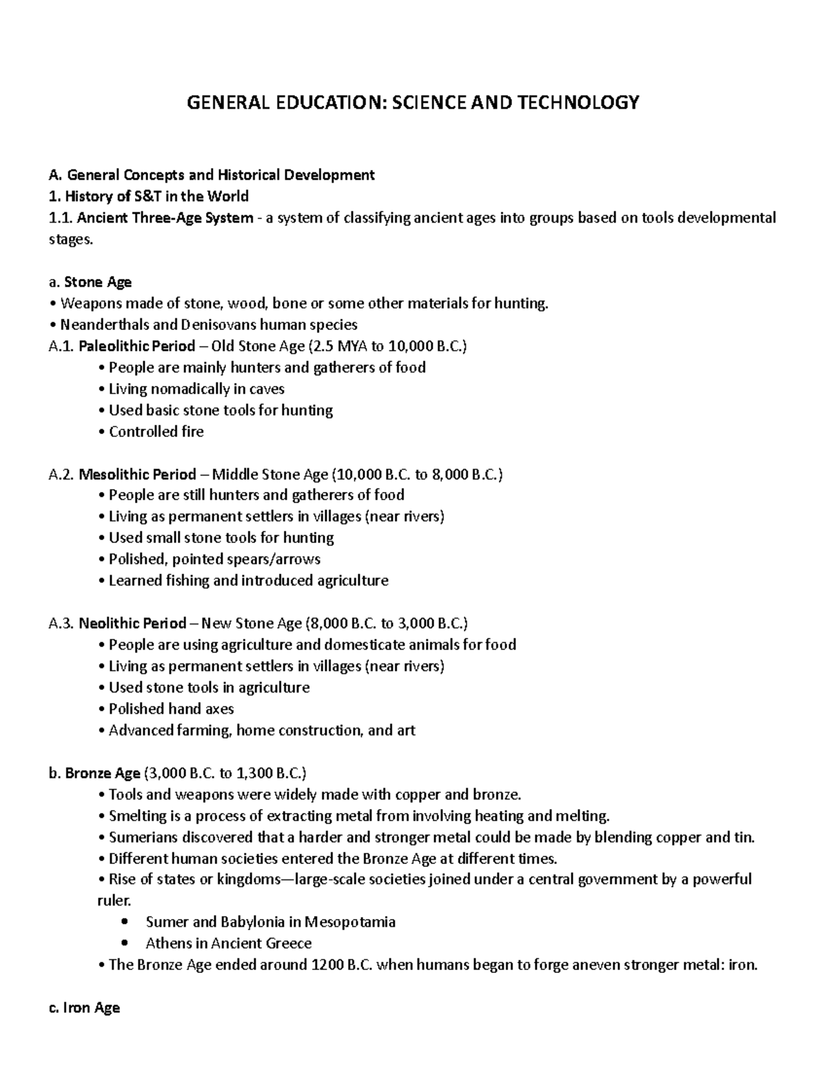 STS- Review - GENERAL EDUCATION: SCIENCE AND TECHNOLOGY A. General ...