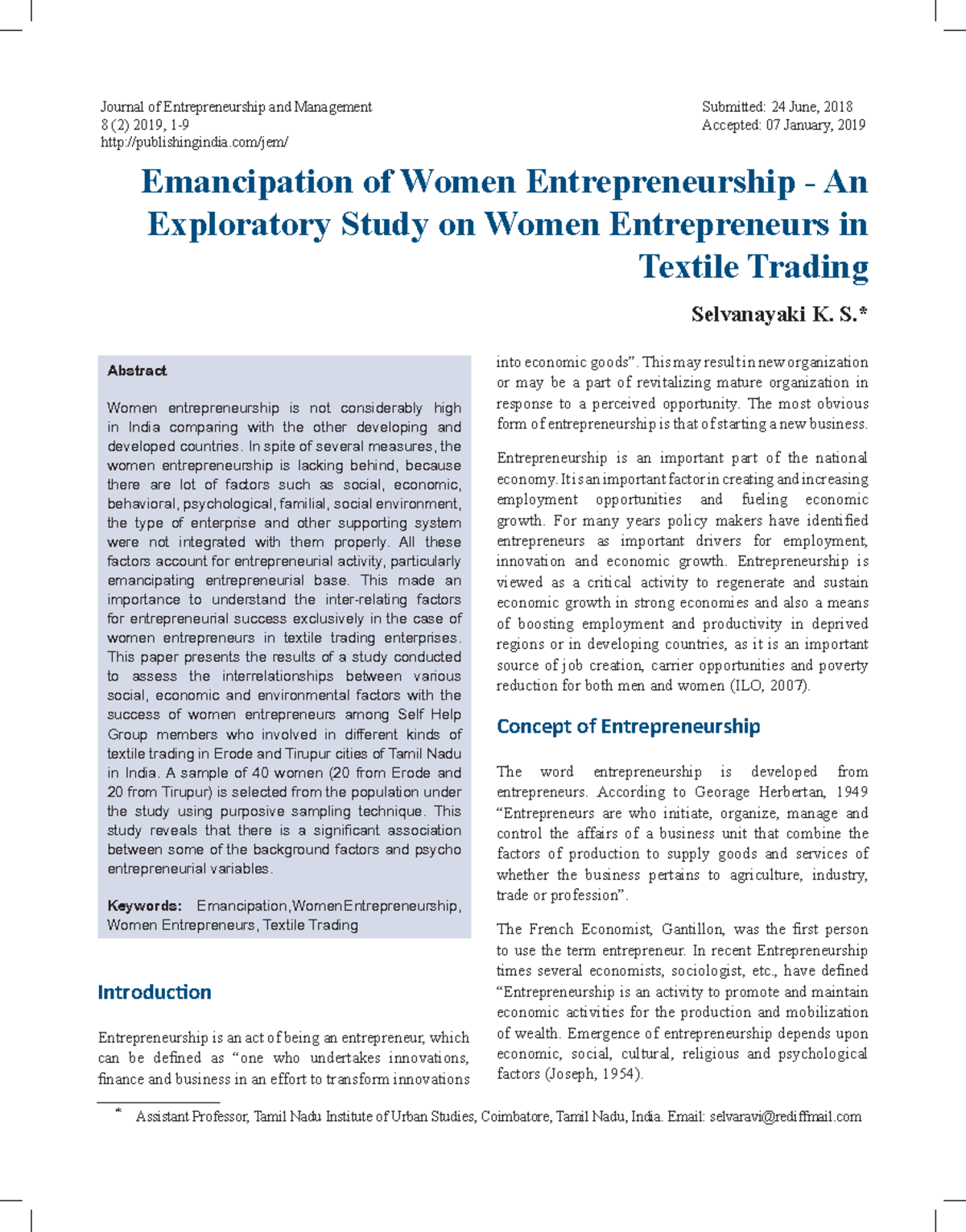 R8gggggggggggggggg - Emancipation of Women Entrepreneurship - An ...