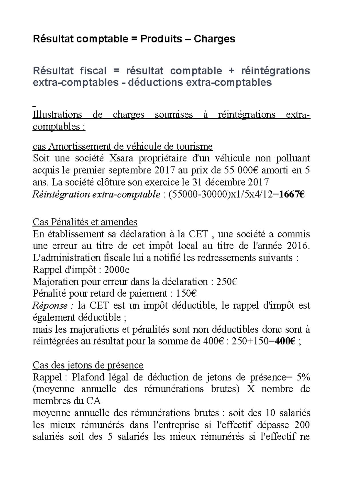 Réintégrations extra-comptables (produits) - Résultat comptable ...