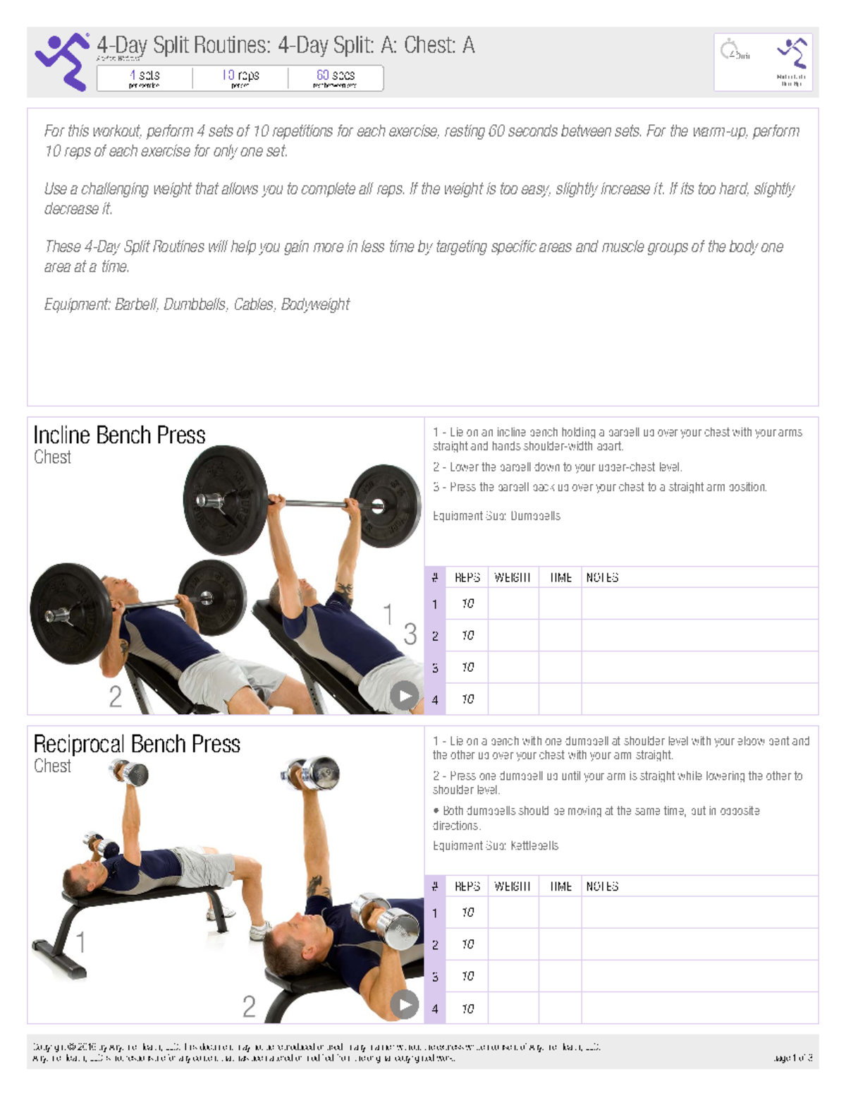 Chest a - chesdst - For this workout, perform 4 sets of 10 repetitions ...