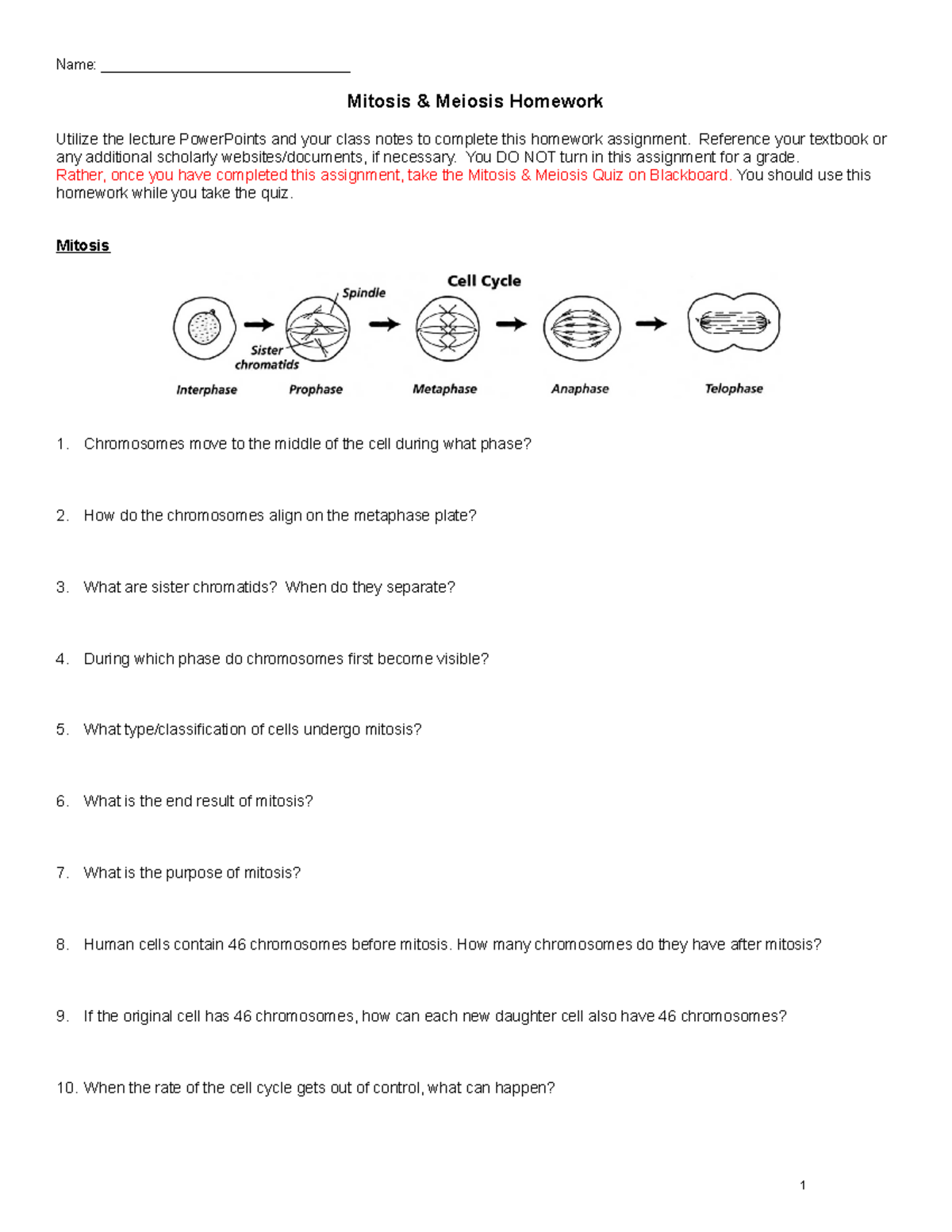 Unit 4 Mitosis & Meiosis Homework - Mitosis & Meiosis Homework Utilize ...