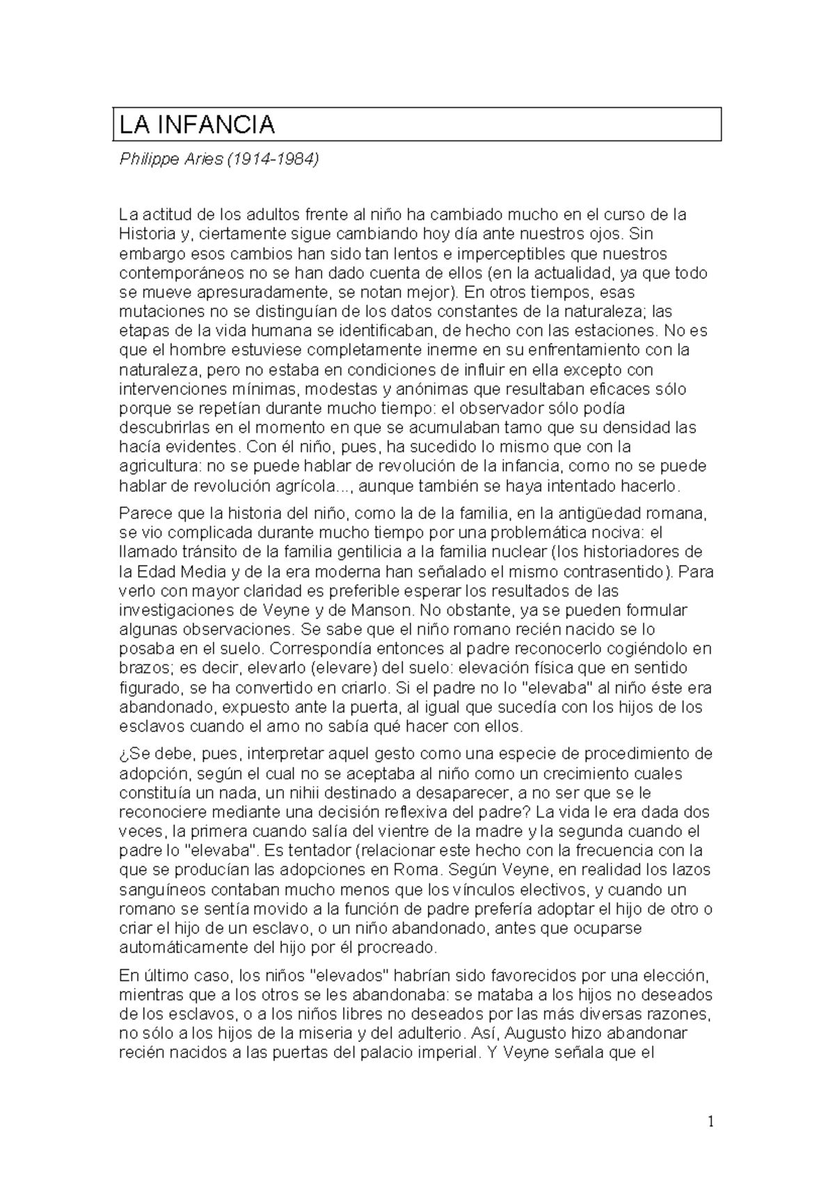 LA Infancia - LA INFANCIA Philippe Aries (1914-1984) La actitud de los ...