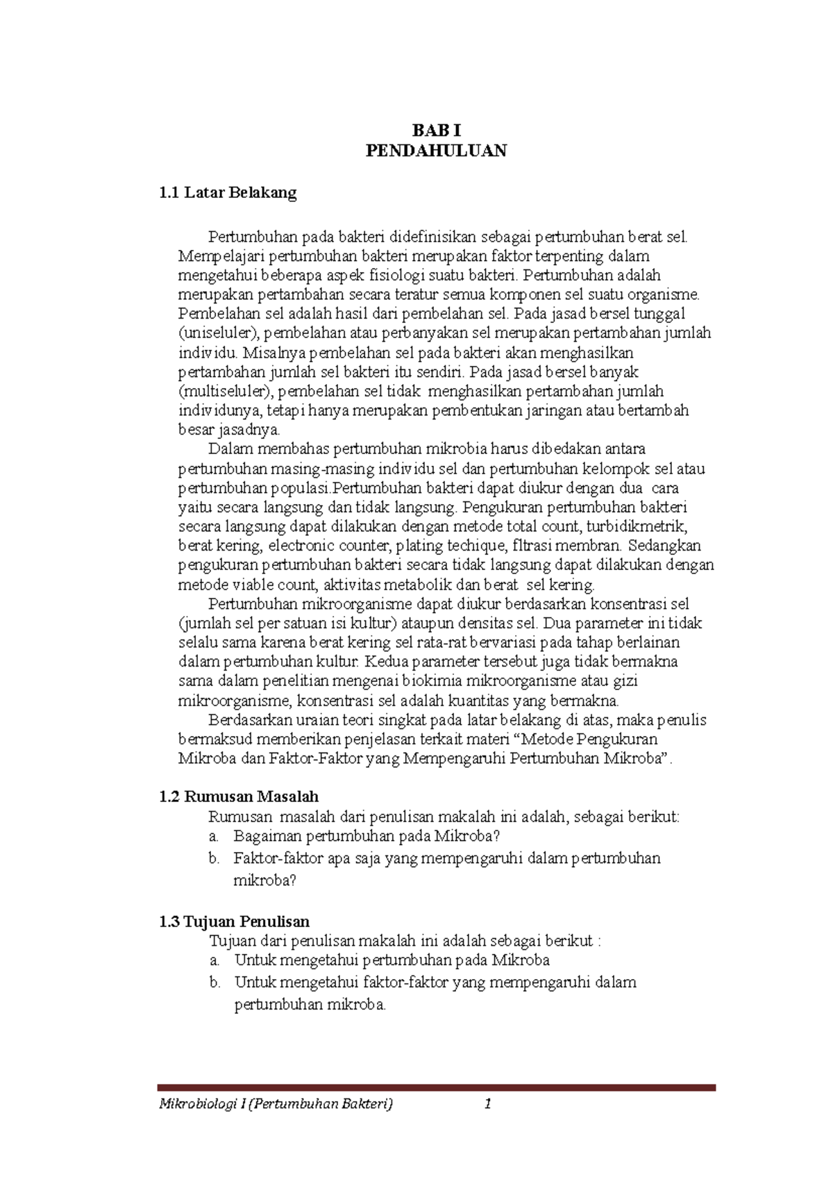 Pertumbuhan bakteri and faktor yang memp - BAB I PENDAHULUAN 1 Latar ...