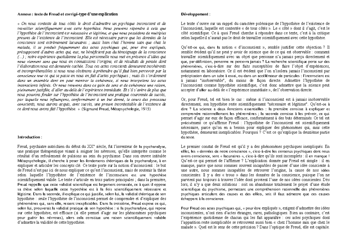 Freud-science-et-inconscient - Annexe : texte de Freud et corrigé-type ...