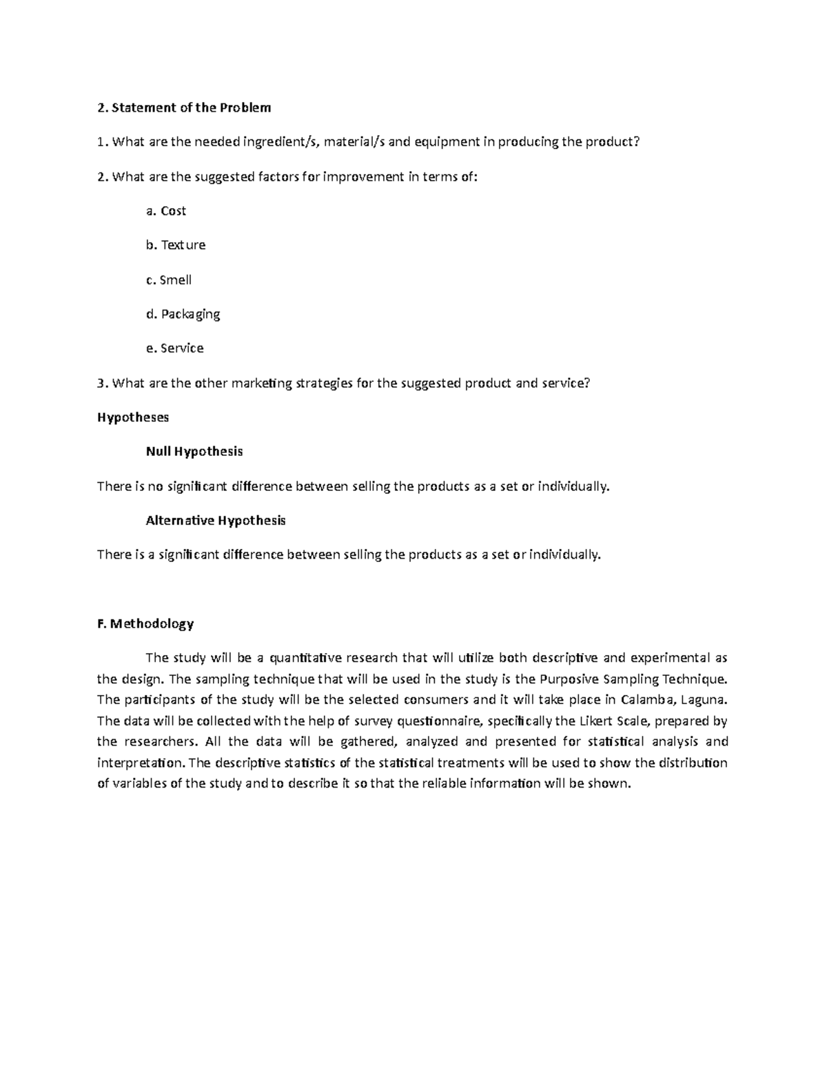 SOP AND Methodology - sample - 2. Statement of the Problem What are the ...