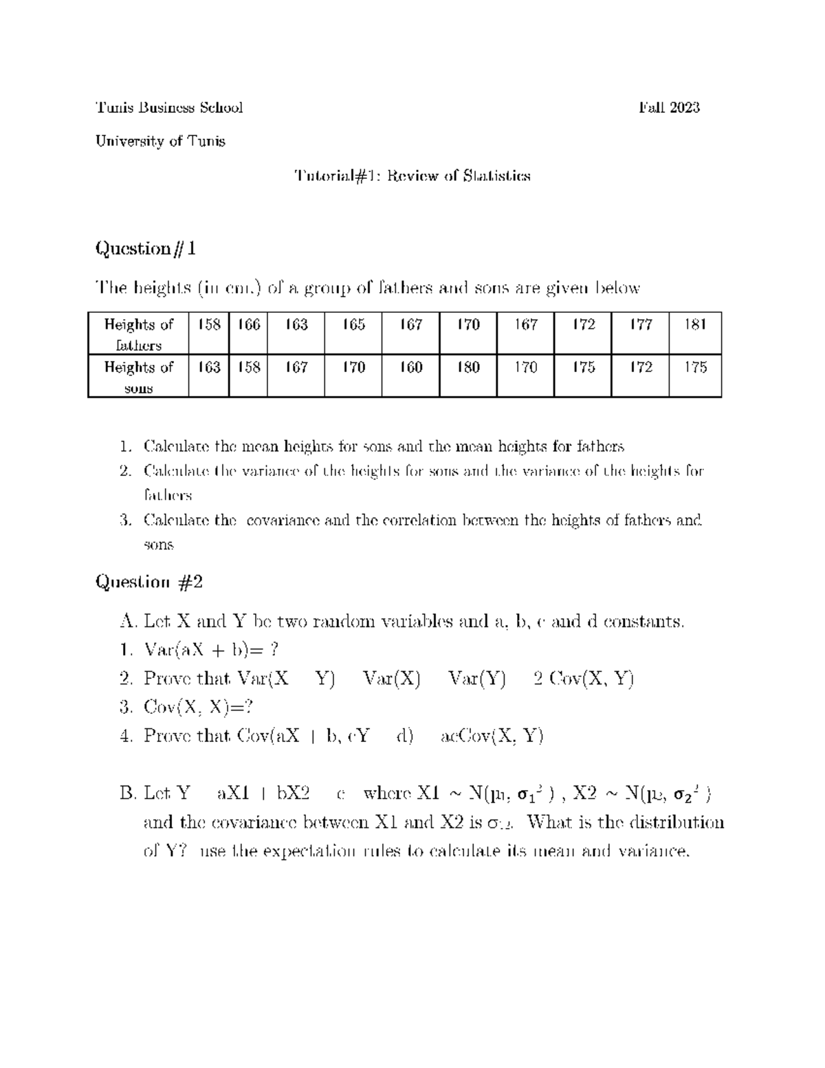 Tutorial 1 Econometrics Fall2023 - Business economics - ∼ σ 1 ∼ σ 2 σ α σ - Studocu