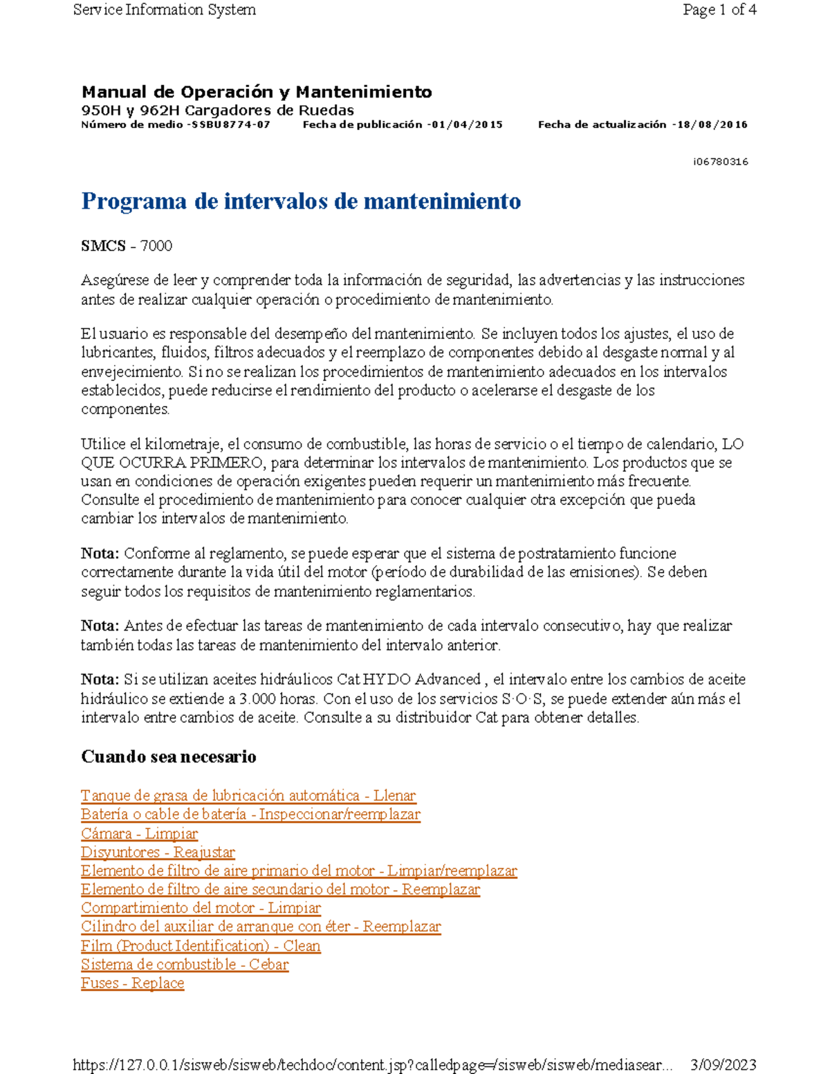 Programa DE Intervalos DE Mantenimiento - Manual de Operación y ...