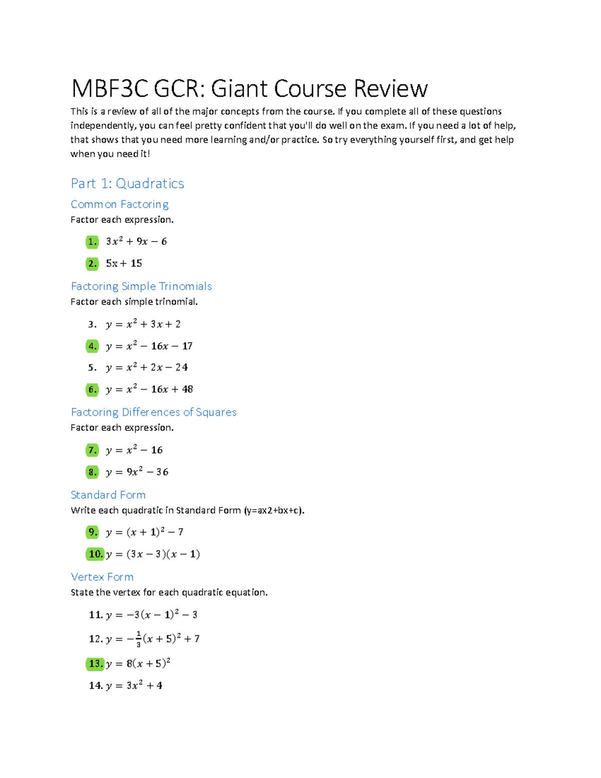 MBF3C Review (1) - idk - MBF3C GCR: Giant Course Review This is a ...