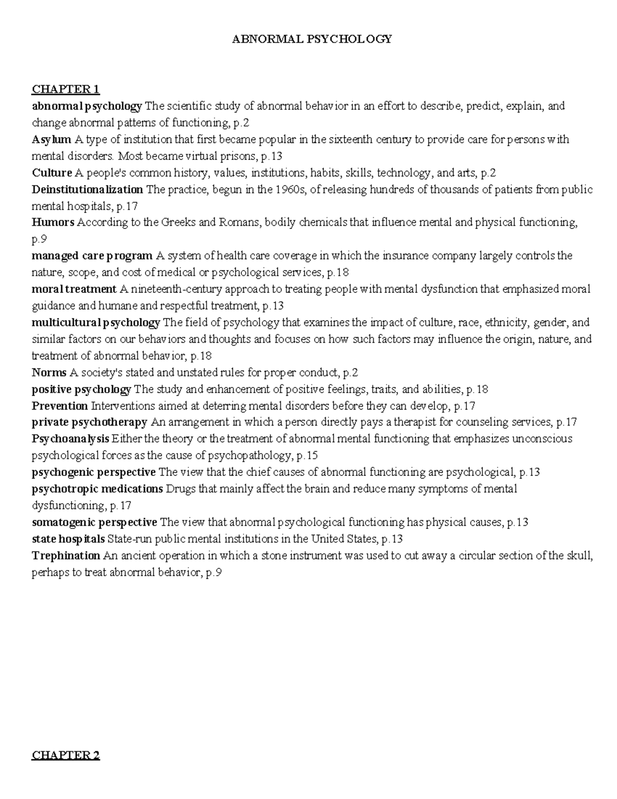 Vocabulary Abnormal Psychology Exam 1 - ABNORMAL PSYCHOLOGY CHAPTER 1 ...