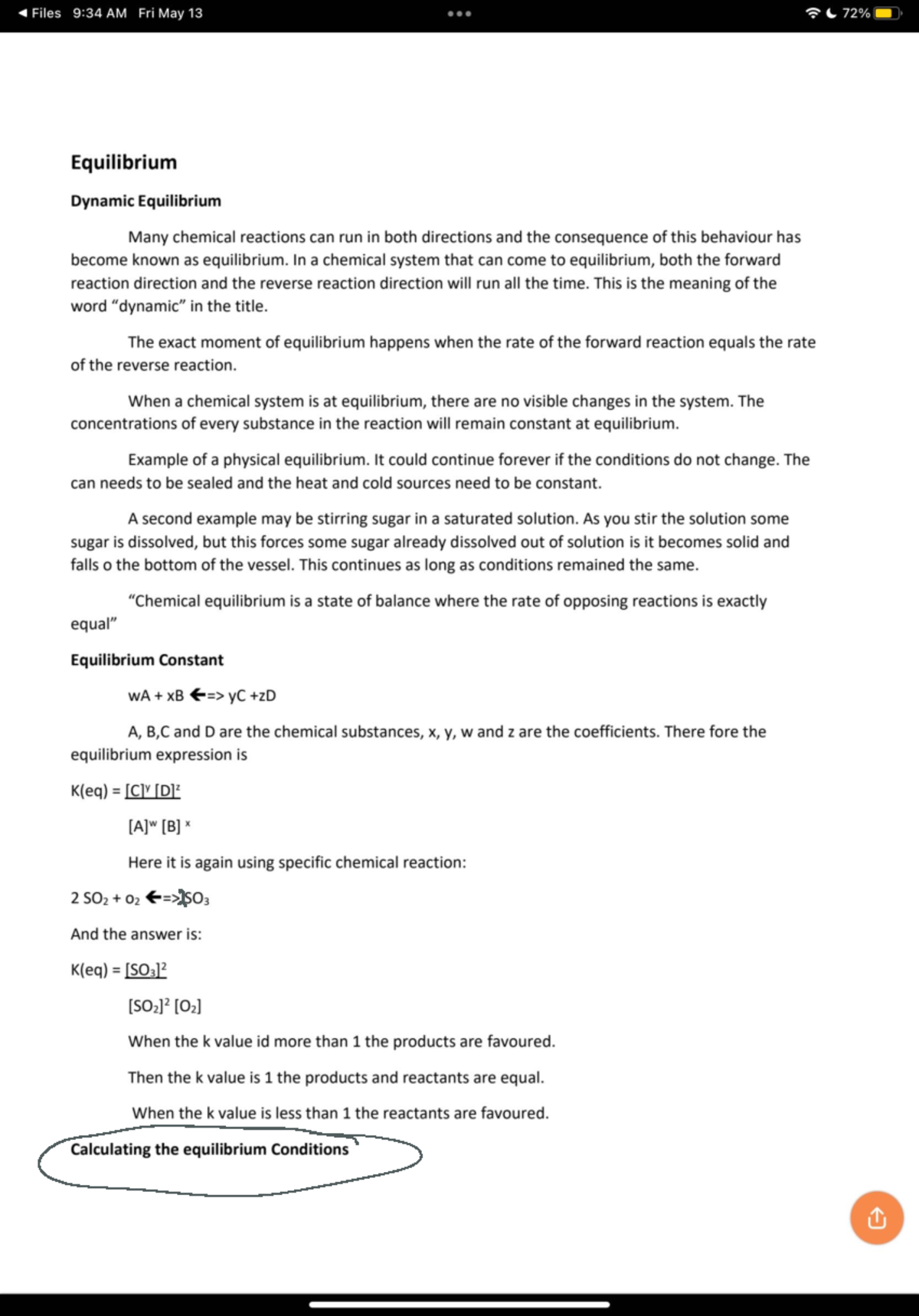 Sask Chem 30 Equilibrium - j I subtract g B e 00 mimitant 6 increase ...
