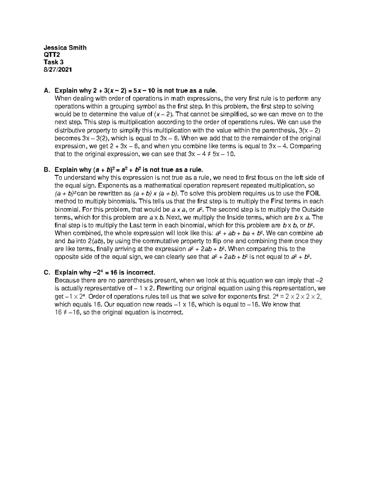 Qtt2 Finite Mathematics Task 3 Jessica Smith Qtt Task 3 827 A 6680