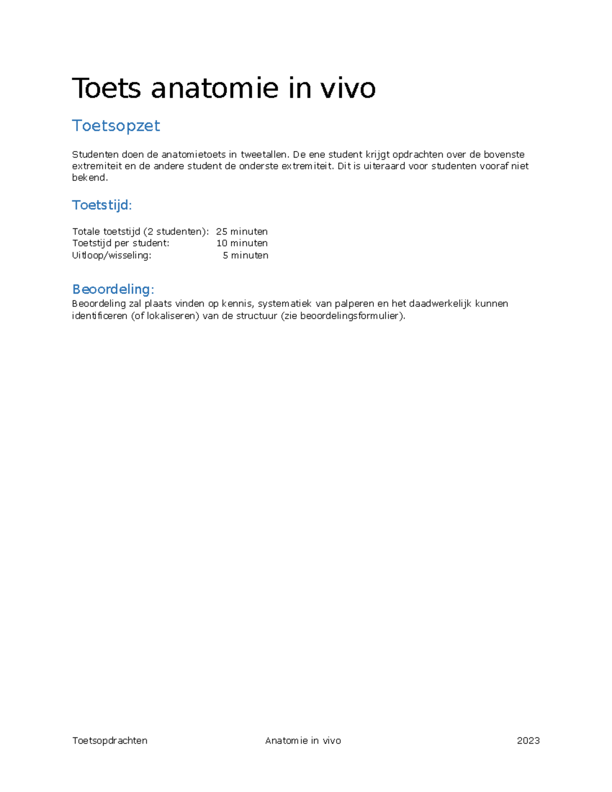 Toetsopdrachten Anatomie in vivo - Toets anatomie in vivo Toetsopzet ...