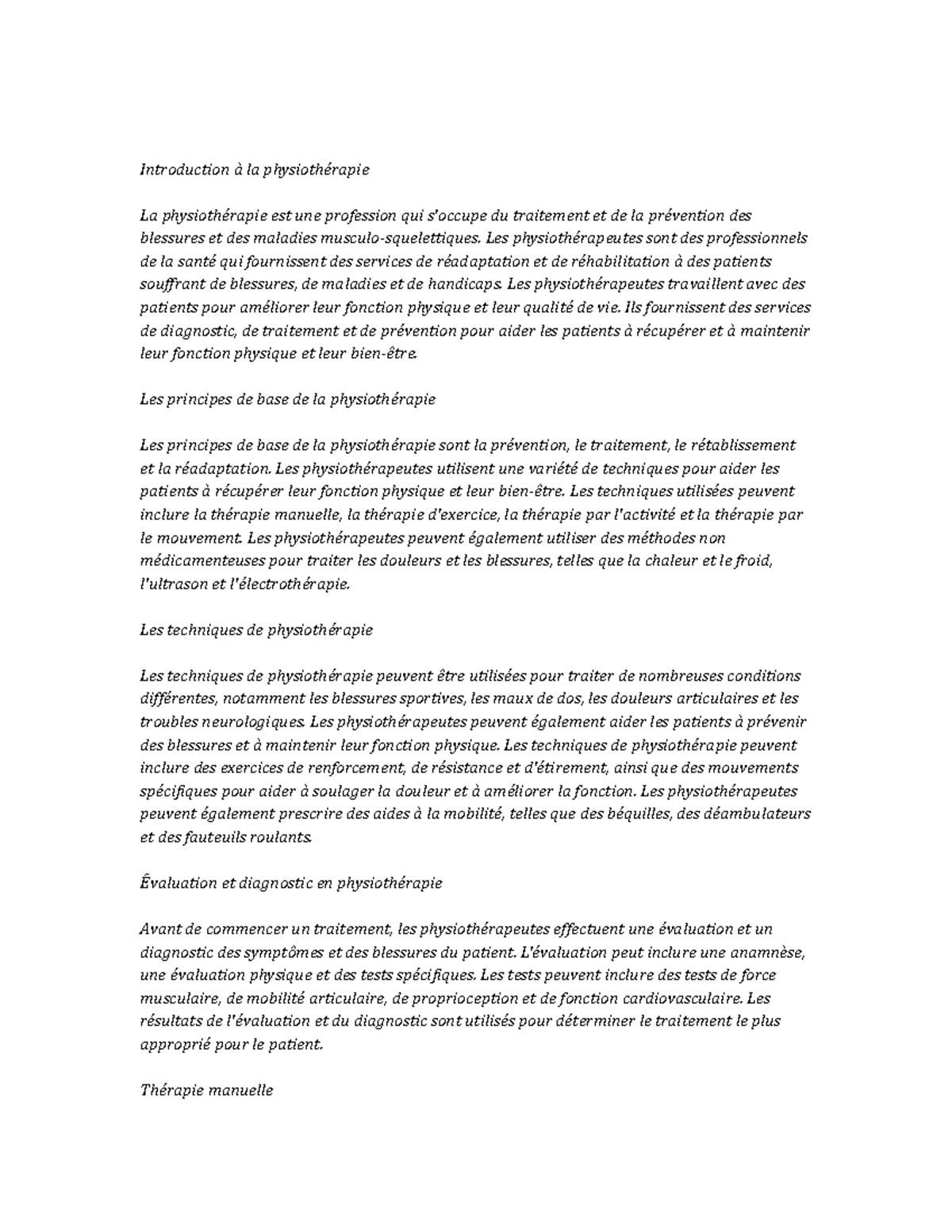 Physical Therapy Study Notes - Introduction à la physiothérapie La ...
