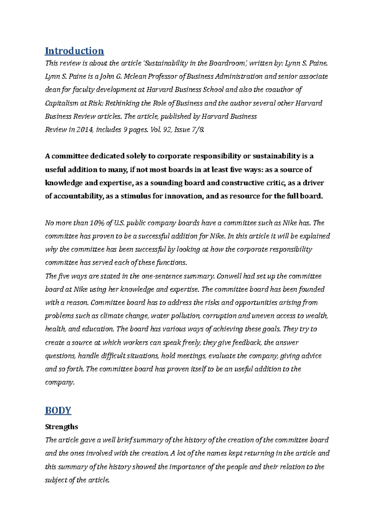 Essay "Nike" - grade 7 - Introduction This review is about the article ...