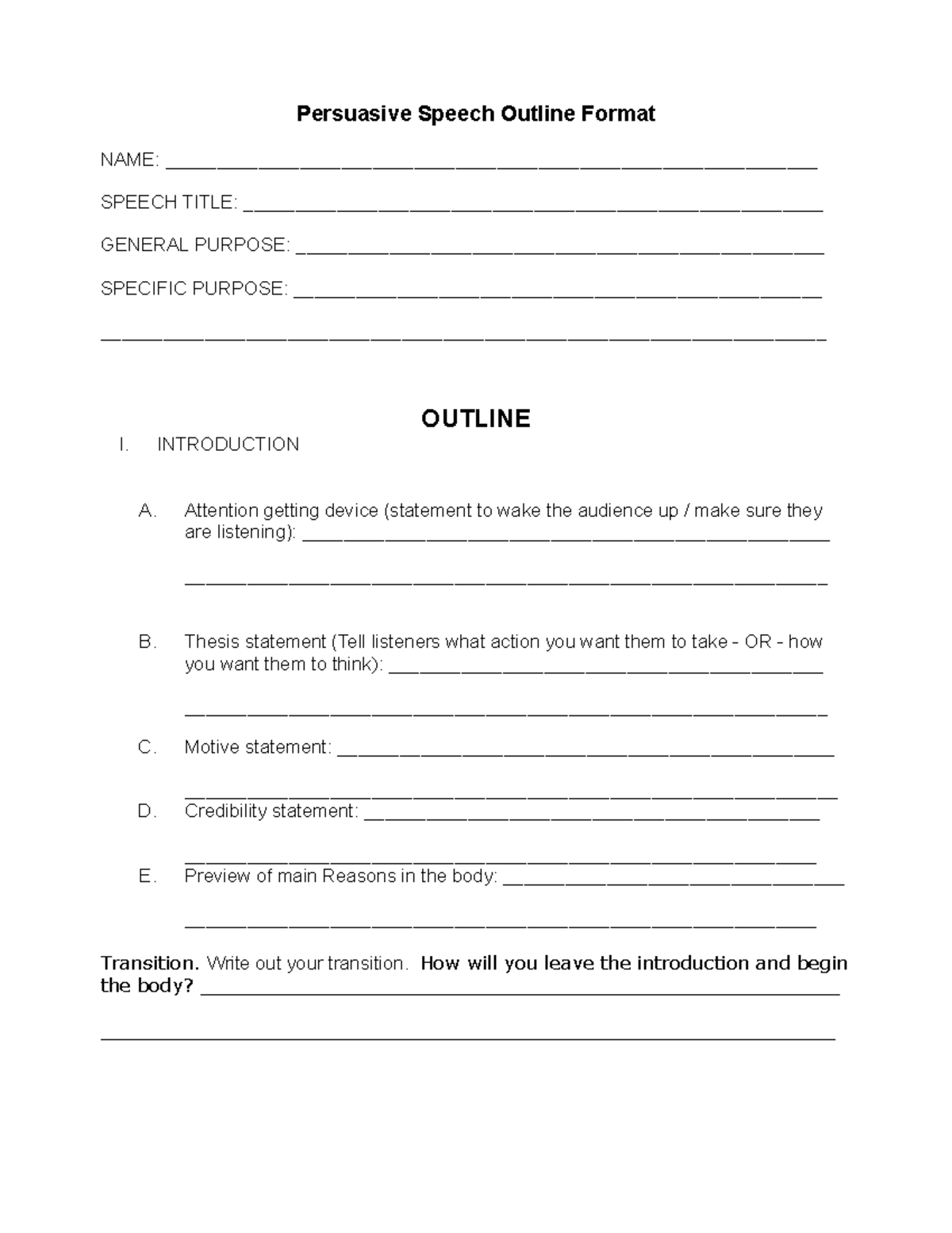Informative speech outline 06 - Persuasive Speech Outline Format NAME ...